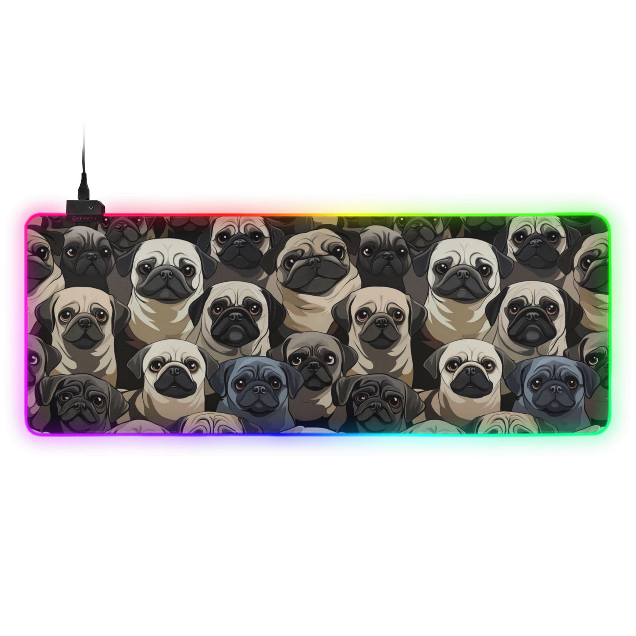 Cartoon Pug Dog Printing RGB Gaming Mouse Pad Large Keyboard Mat Rubber ...