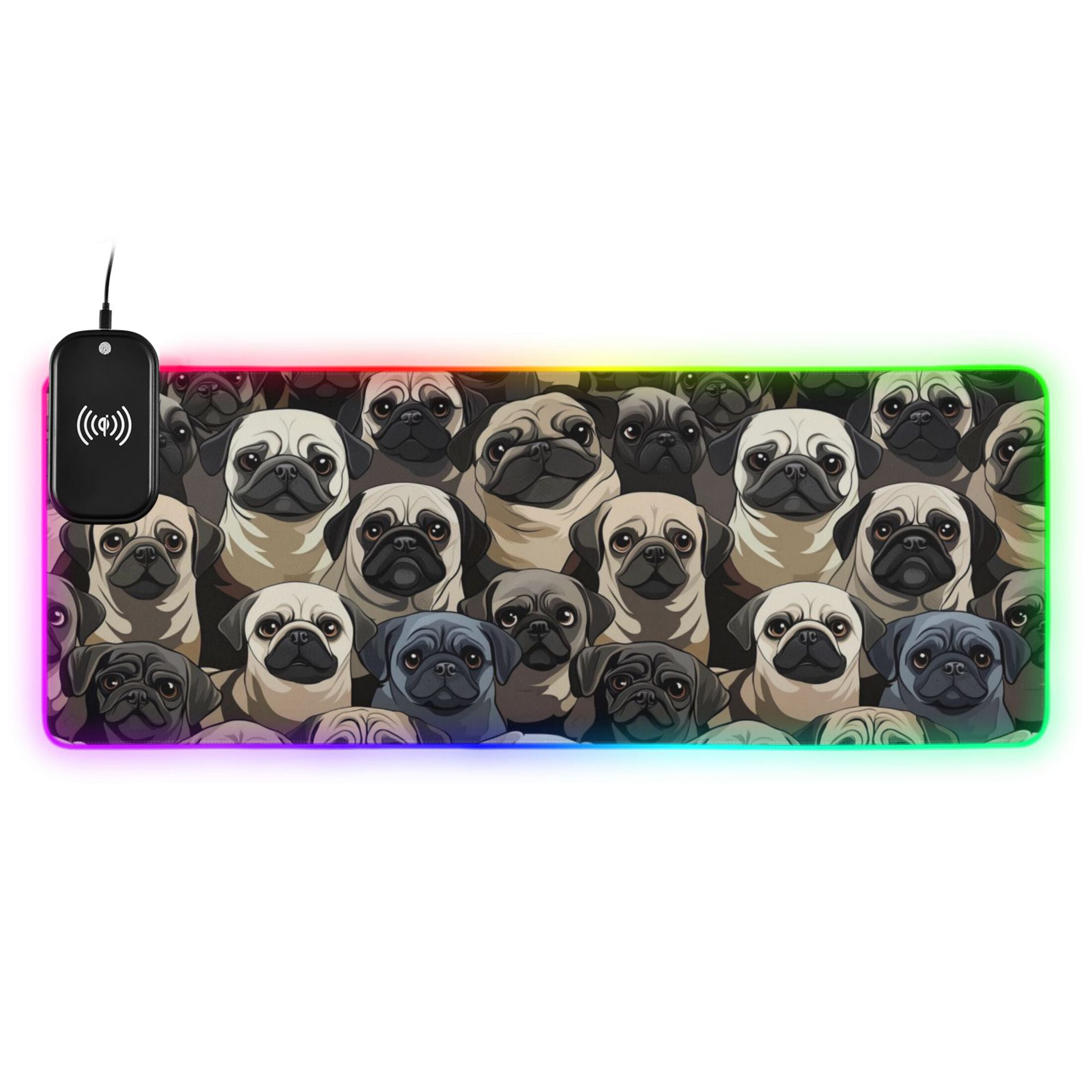 Cartoon Pug Dog Printing Wireless Charging RGB Gaming Mouse Pad Large ...
