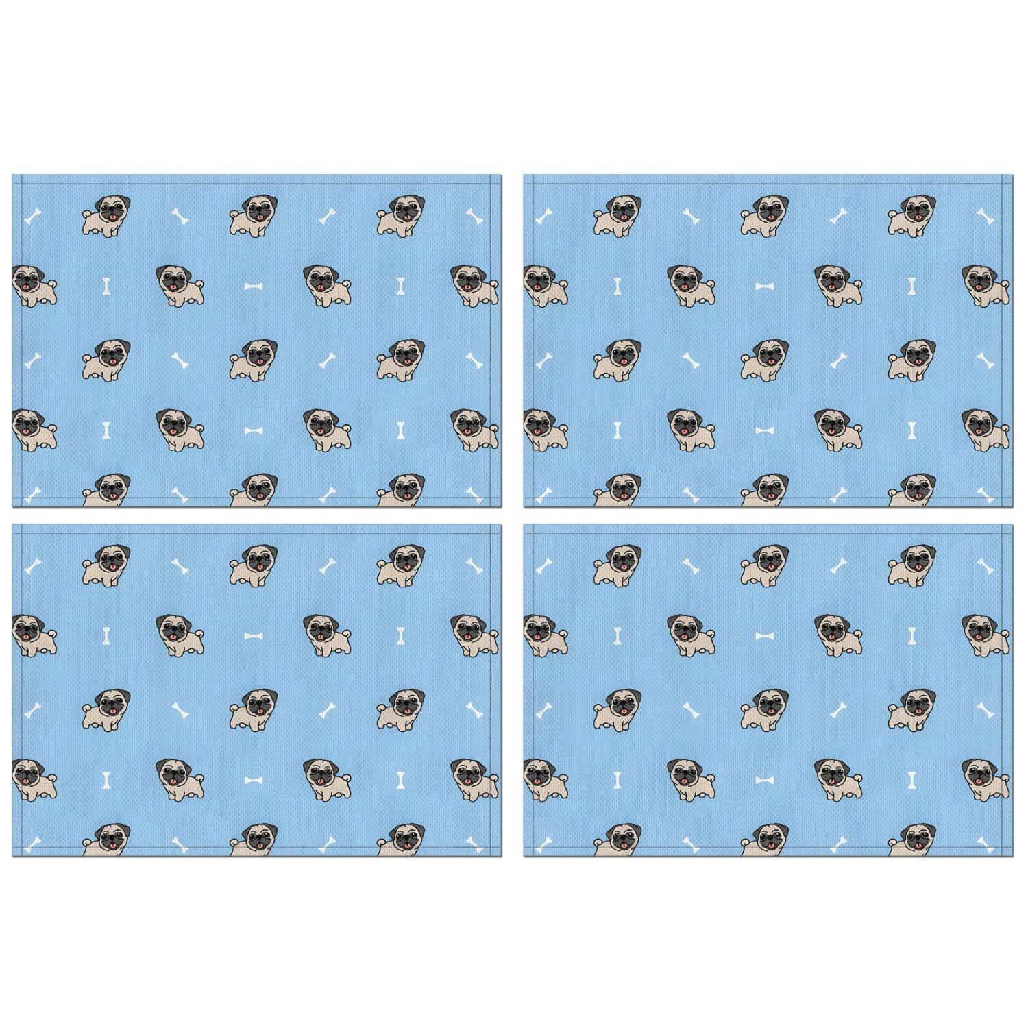 Cartoon Pug Dog Summer Placemats Table Placemats Set Of 4-Linen Kitchen ...