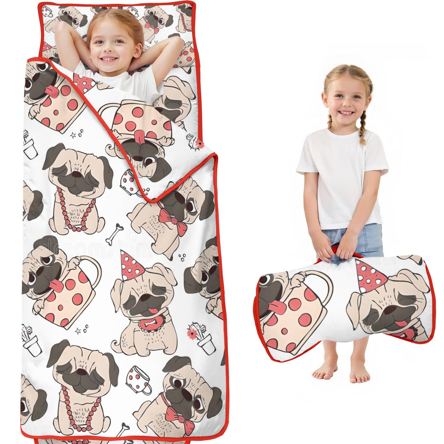Cartoon Pug Dog Toddler Nap Mats for Kids Preschool,Sleeping Mat Bag or ...