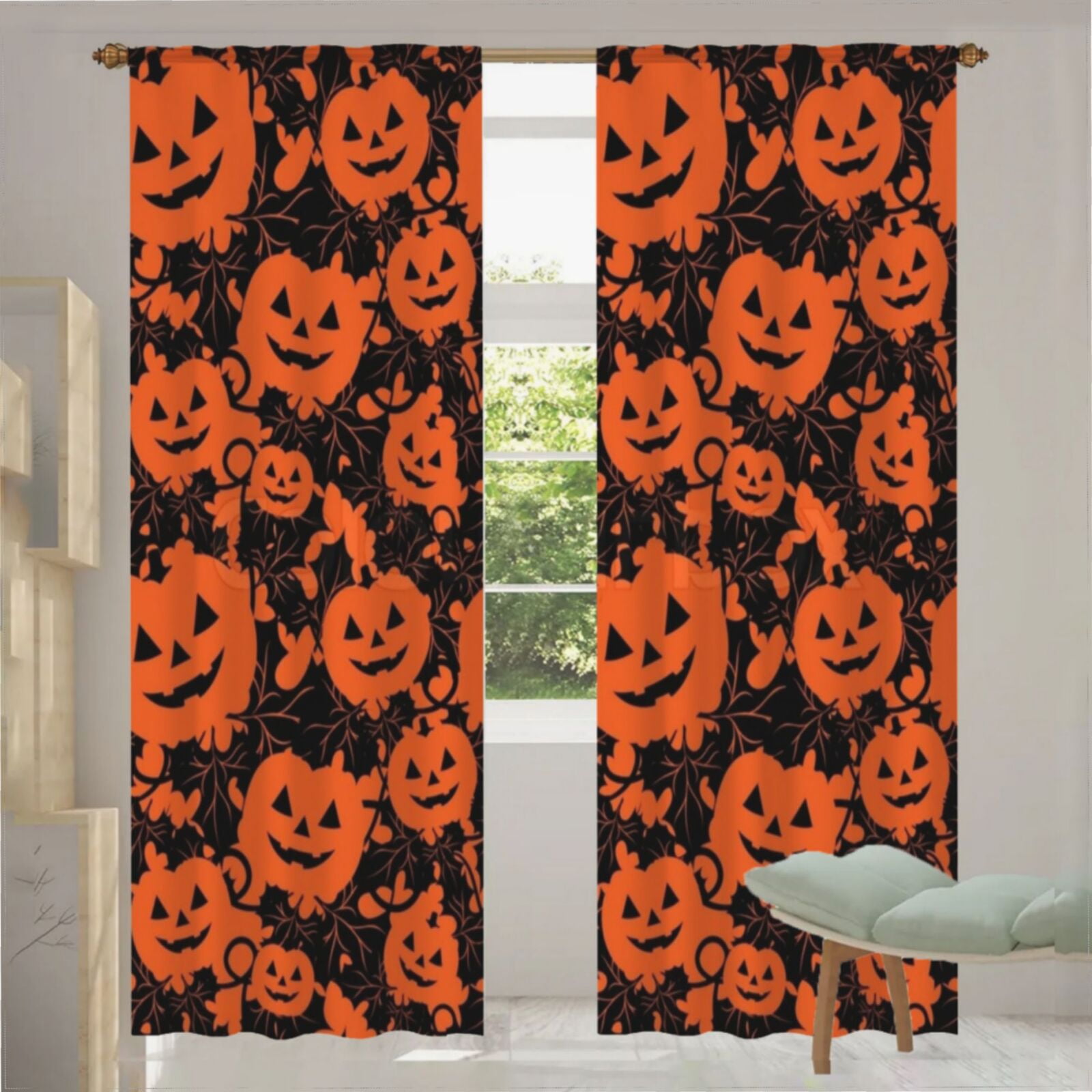 Cartoon Pumpkin Citrus Stem Curtain For Living Room Bedroom Kitchen ...