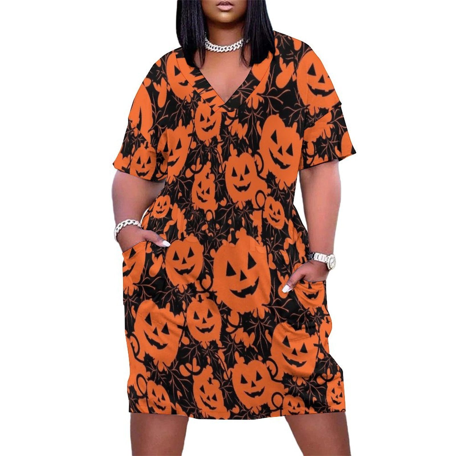 Cartoon Pumpkin Citrus Stem Loose Pocket Dress Dresses Summer Summer ...