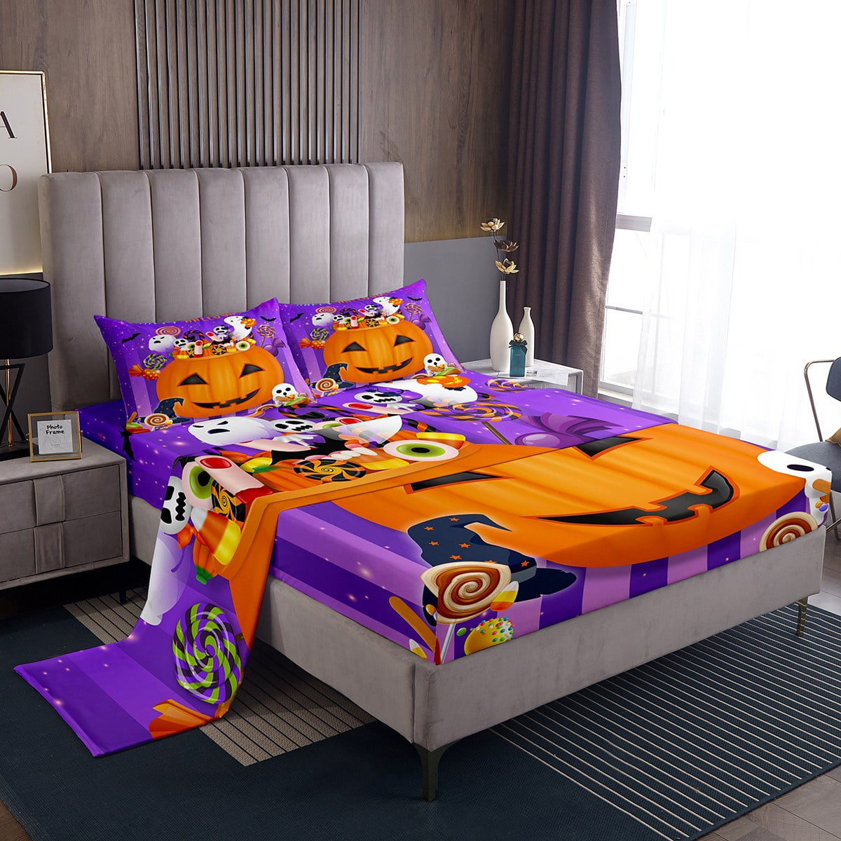Cartoon Pumpkin Decor Sheet Set Spooky Halloween Candy Trick Or Treat ...