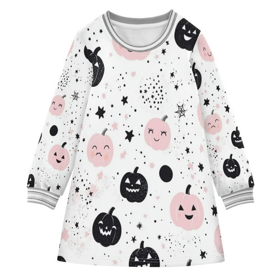Cartoon Pumpkin Pattern Girls'long-sleeved dress Thickened A-dress Warm ...