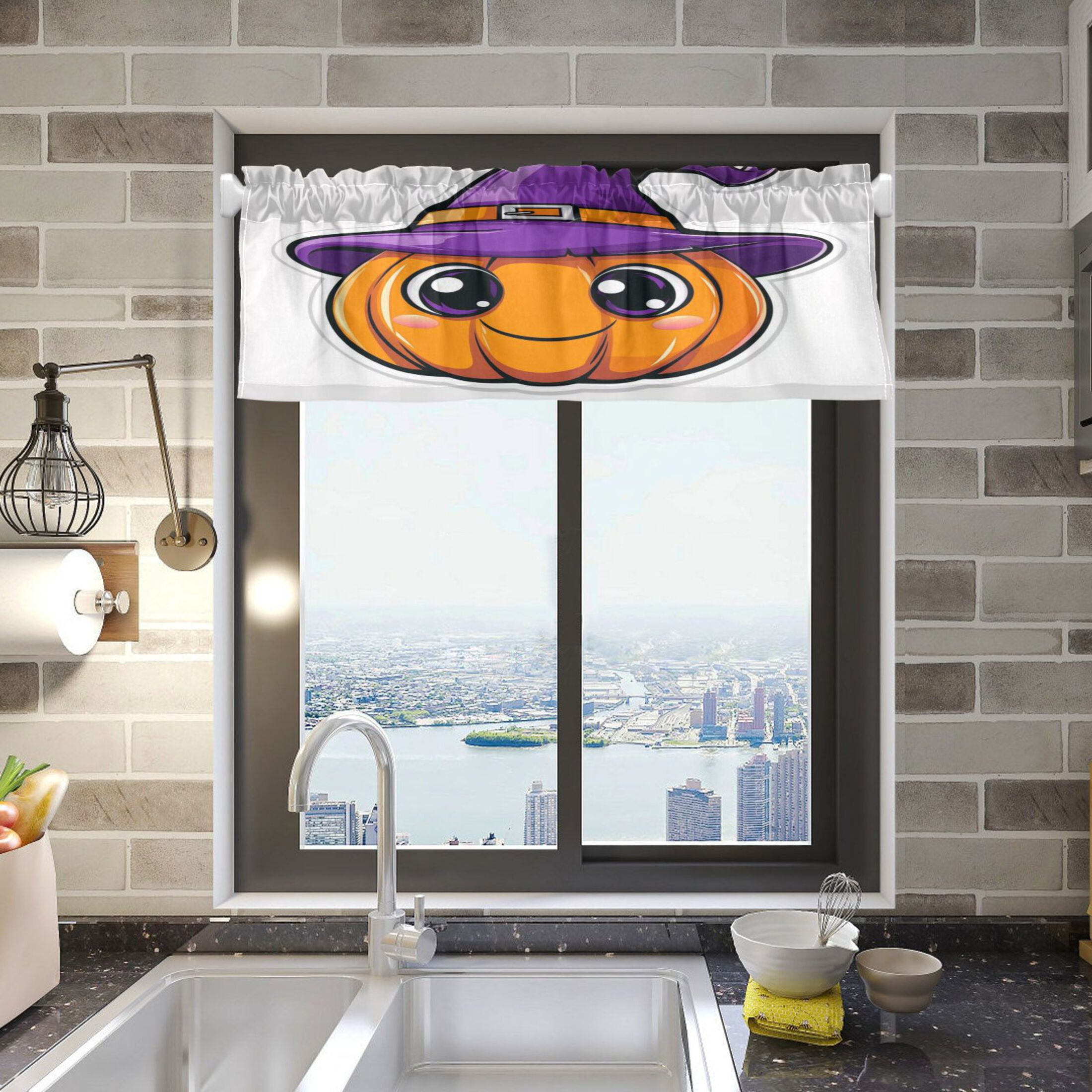 Cartoon Pumpkin Wearing Witch Hat Curtain Valances Window Treatment Rod ...