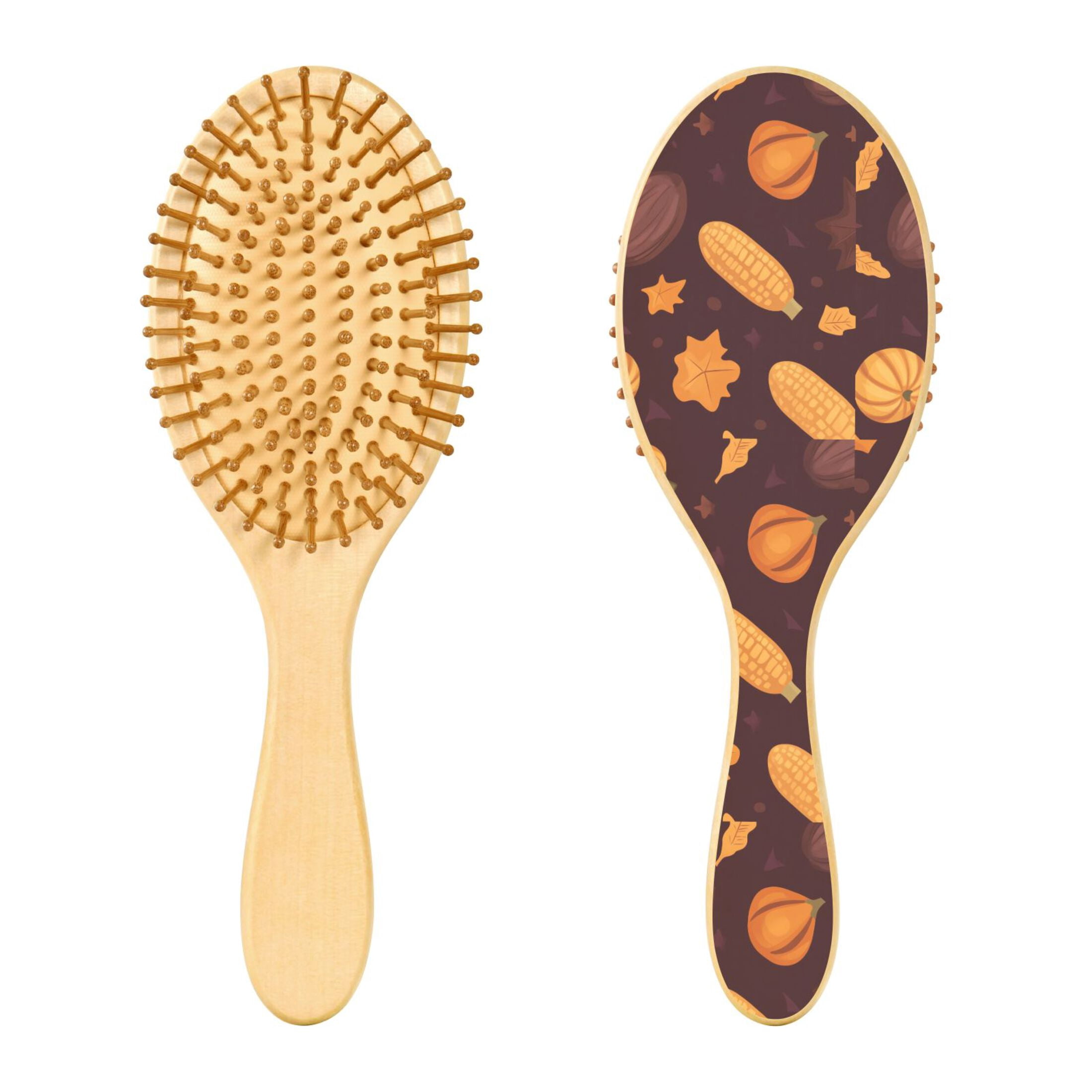 Cartoon Pumpkin and Corn Wooden Hair Brush Natural Detangling Brush ...