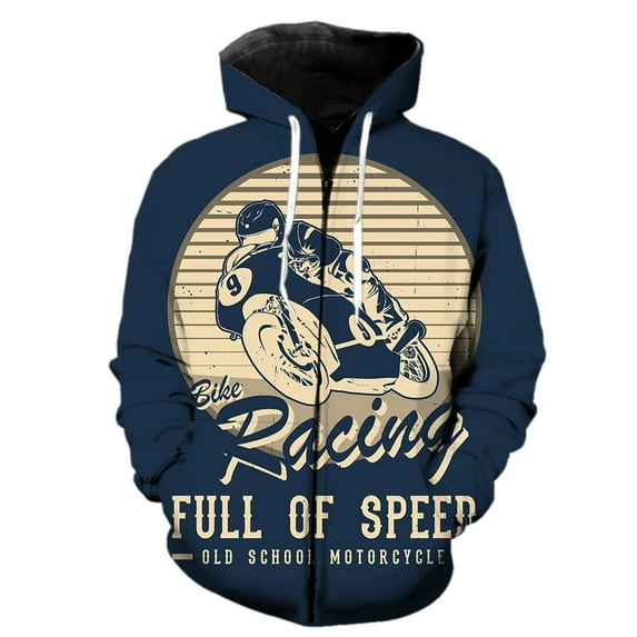 Cartoon Punk Style Motorcycle Men's Zipper Hoodie Oversized With Hood ...