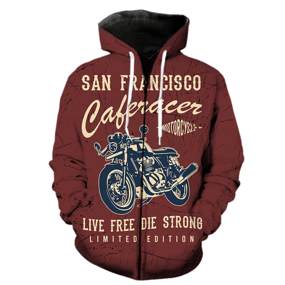 Cartoon Punk Style Motorcycle Men's Zipper Hoodie Oversized With Hood ...