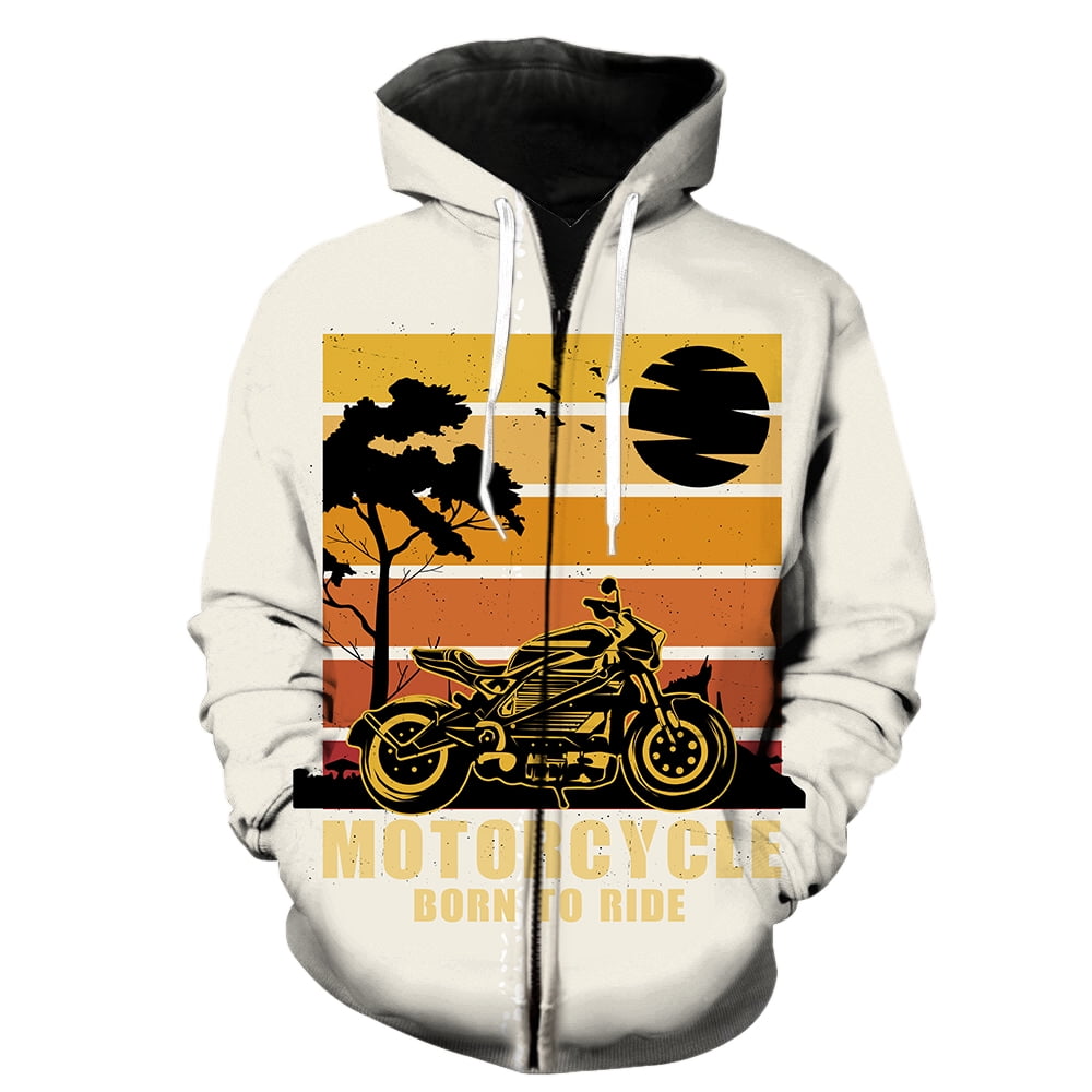 Cartoon Punk Style Motorcycle Men's Zipper Hoodie Oversized With Hood ...