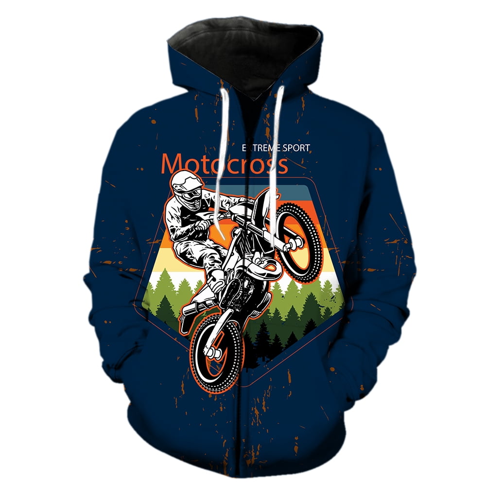 Cartoon Punk Style Motorcycle Men's Zipper Hoodie Oversized With Hood ...