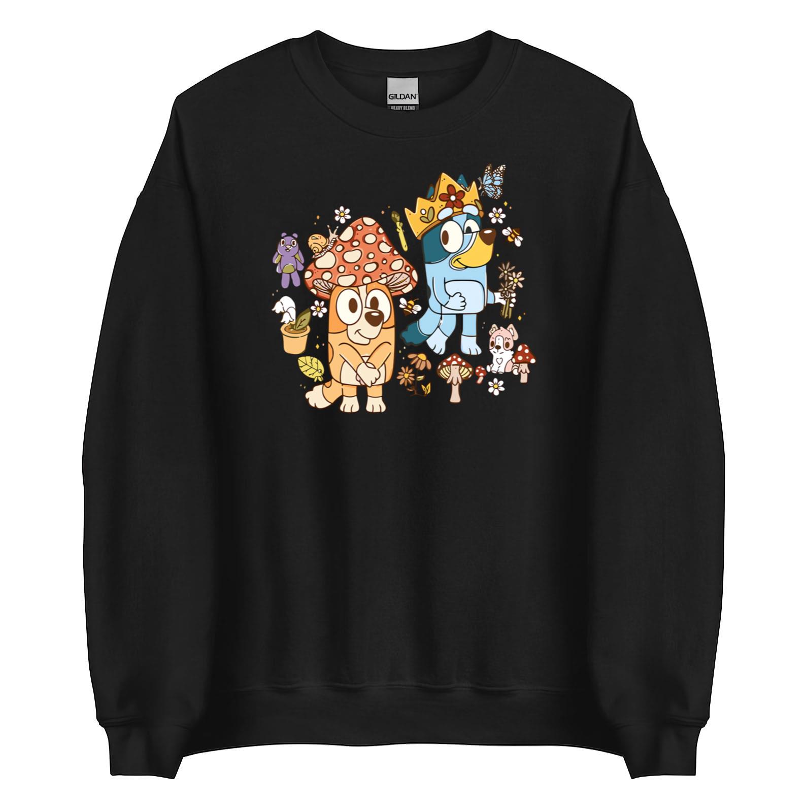 Cartoon Pup Family Mushroom Shirt, Cute Animated Character Graphic Tee ...