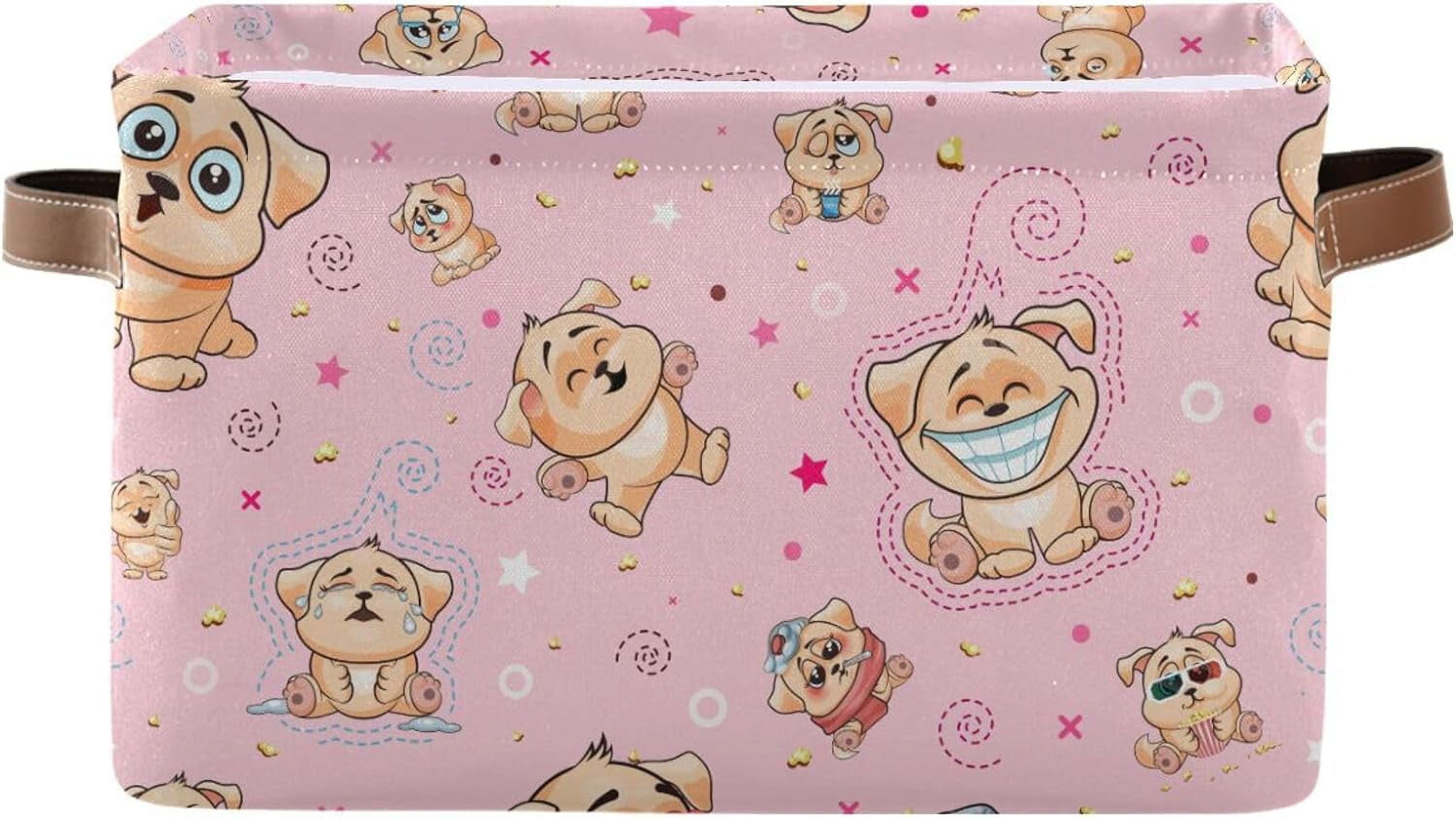 Cartoon Puppies Storage Basket, Durable Canvas Organizer With Handles ...