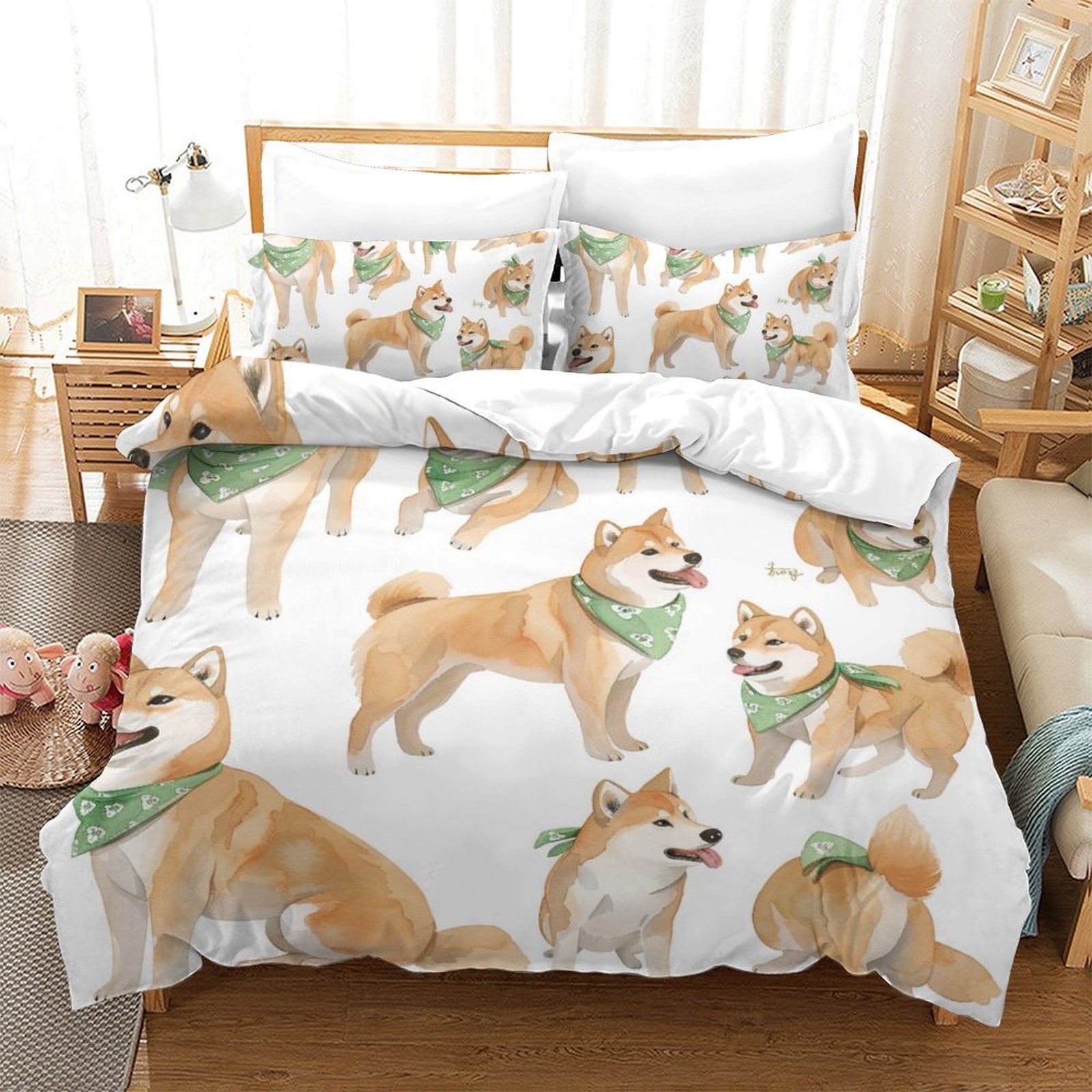 Cartoon Puppy Dog Printed Comforter Cover Set Boys Girl Cute Bedspreads ...