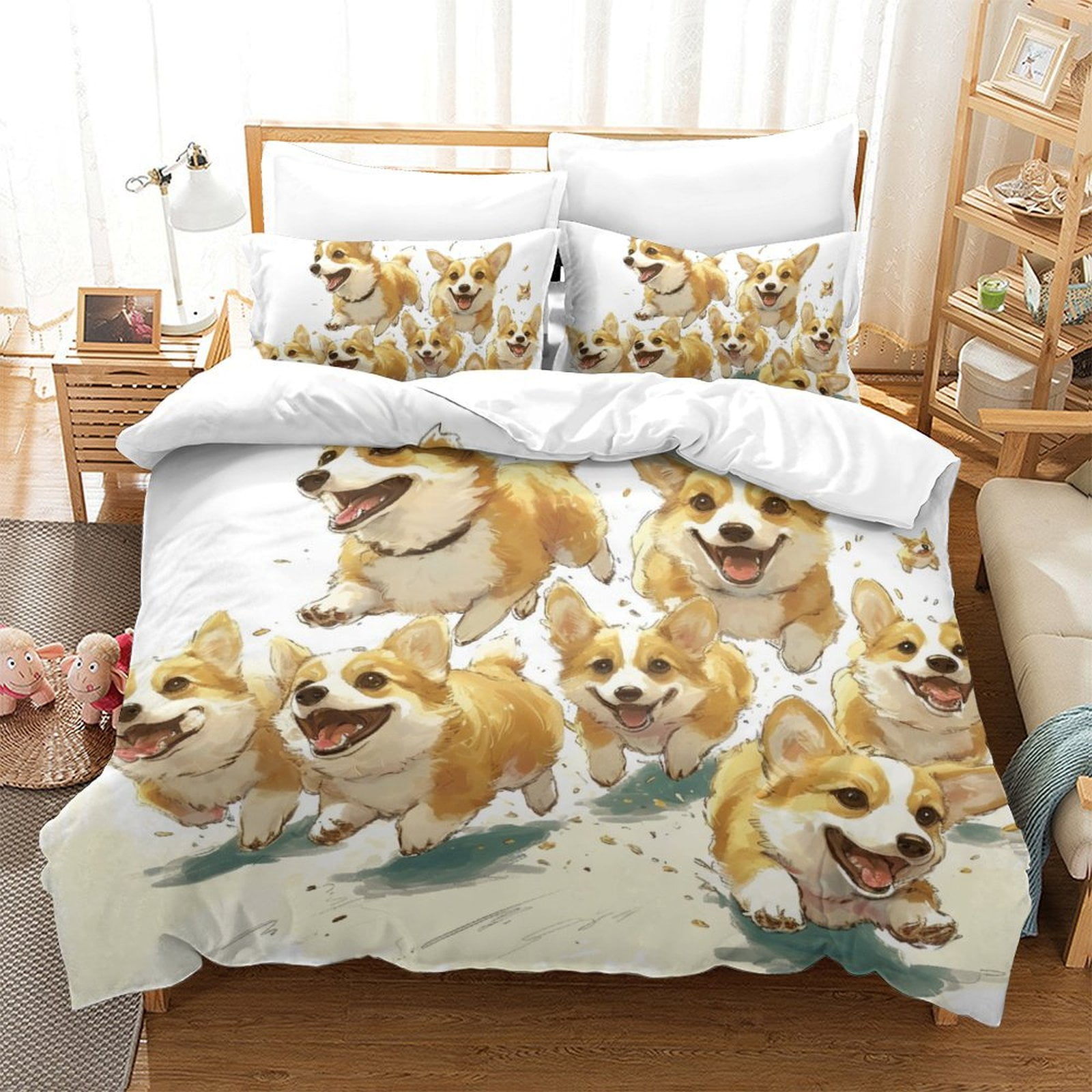 Cartoon Puppy Dog Printed Comforter Cover Set Boys Girl Cute Bedspreads ...