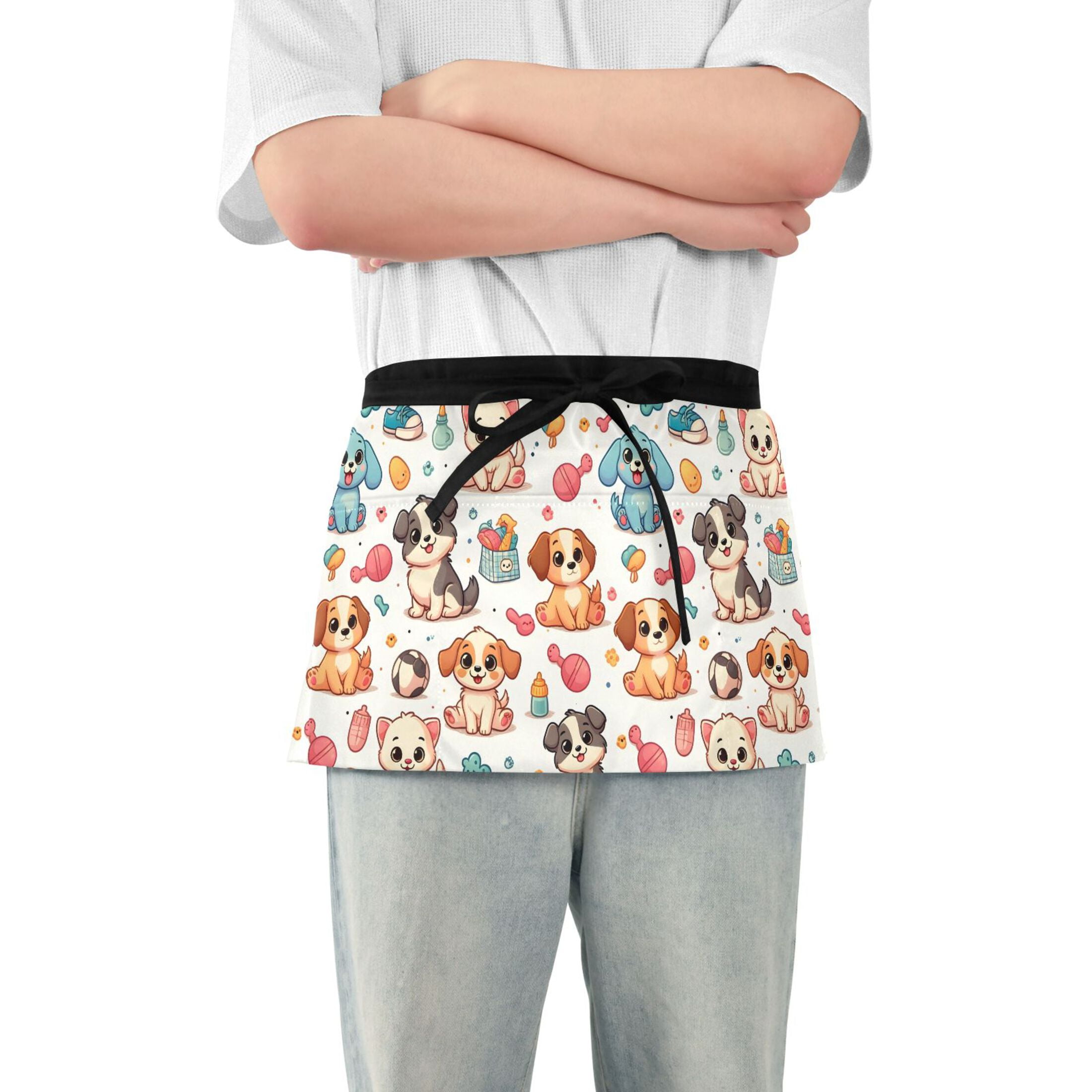 Cartoon Puppy Dog Server Apron with 3 Pockets Waterproof Waitress Waist ...