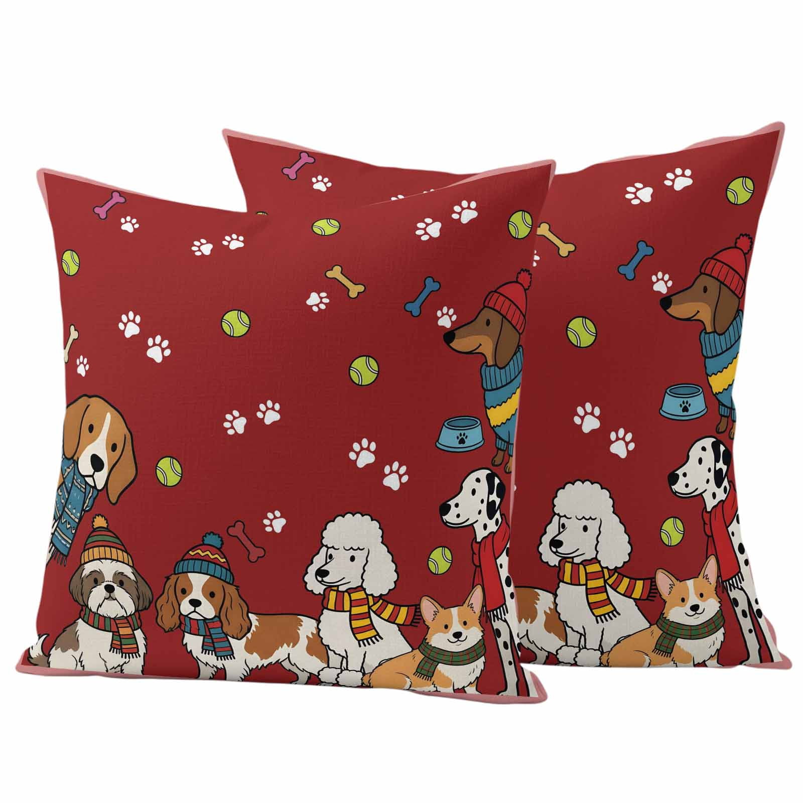 Cartoon Puppy Outdoor Pillow Covers Set of 2 Dag Paw Print Bone Balls ...