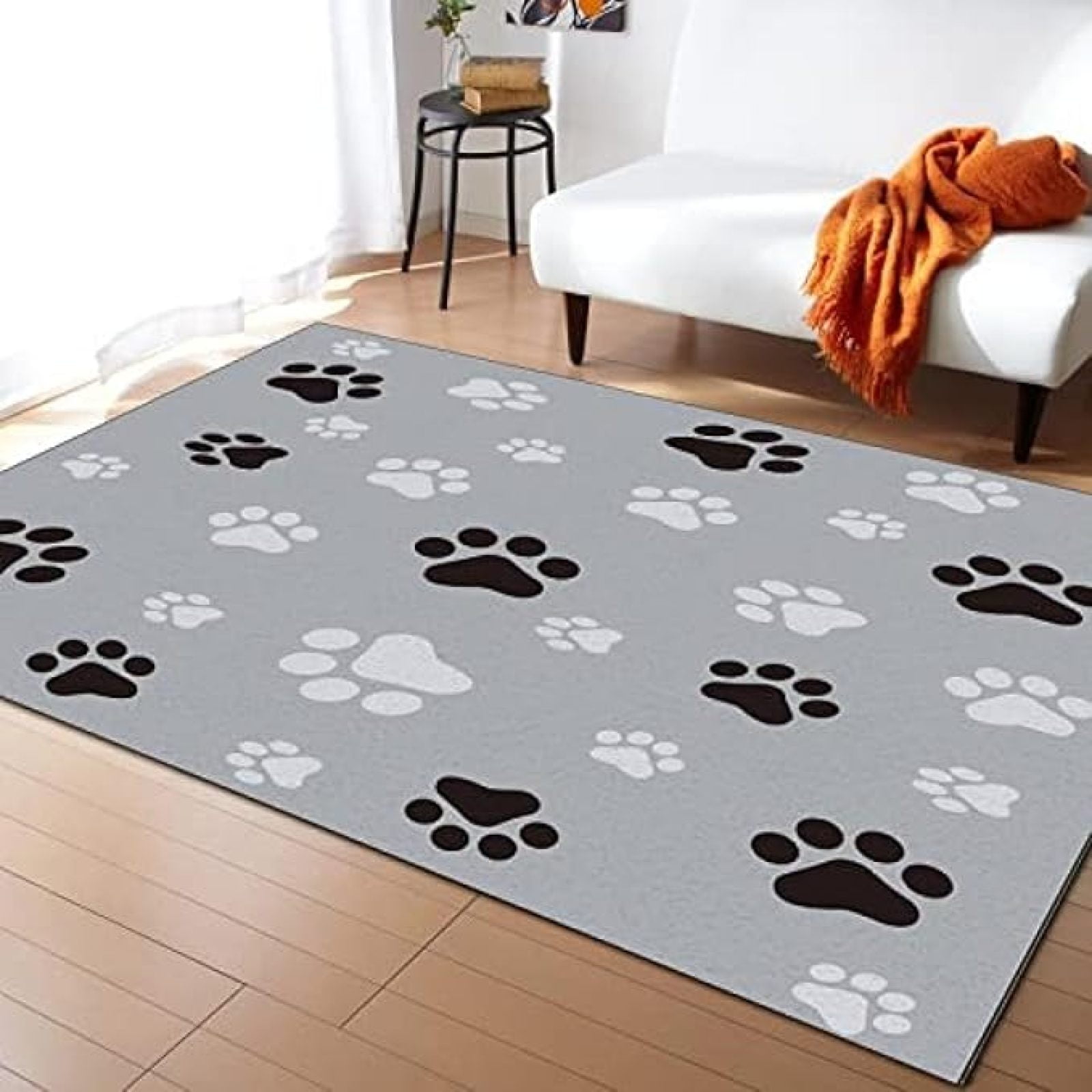 Cartoon Puppy Paw Print Pattern Area Rug, Black And Gray Large Rugs ...