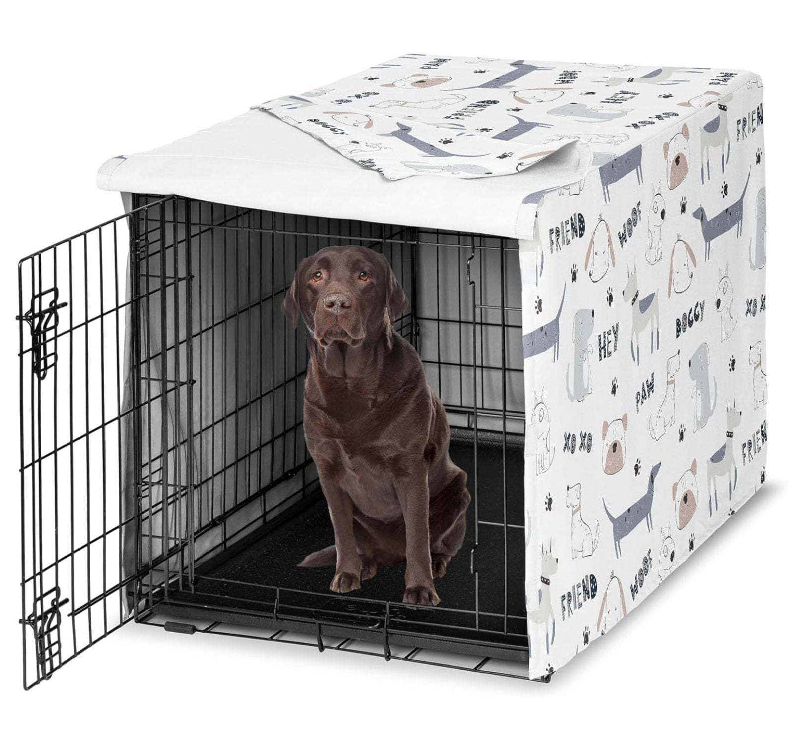 Cartoon Puppy Print Dog Crate Cover – Kennel Covers for 42 Inch Pet ...
