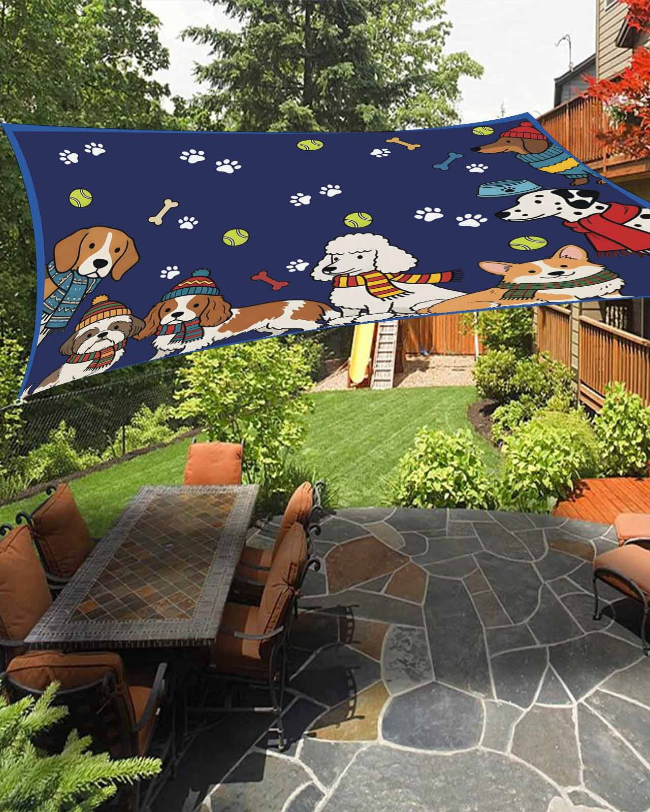 Cartoon Puppy Sun Shade Sail 8'X10' Dag Paw Print Bone Balls Navy ...
