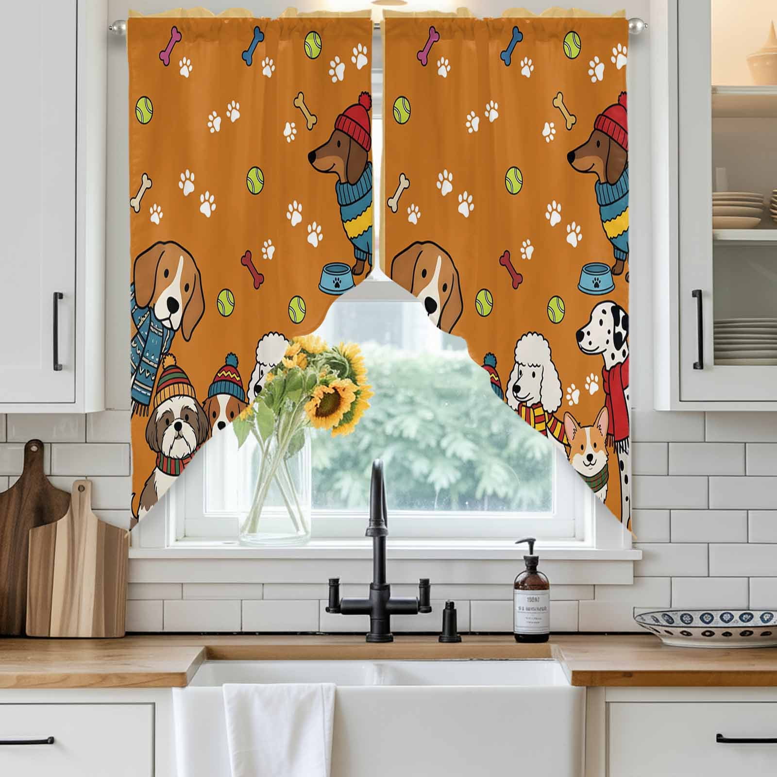 Cartoon Puppy Swag Curtain Valance for Windows, Dag Paw Print Bone ...