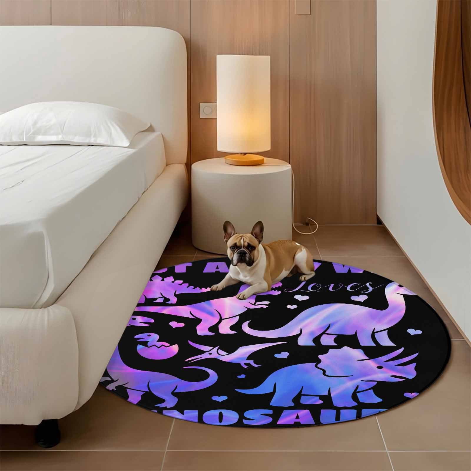 Cartoon Purple Dinosaurs 3ft Round Rug for Bathroom Accent Bedside ...