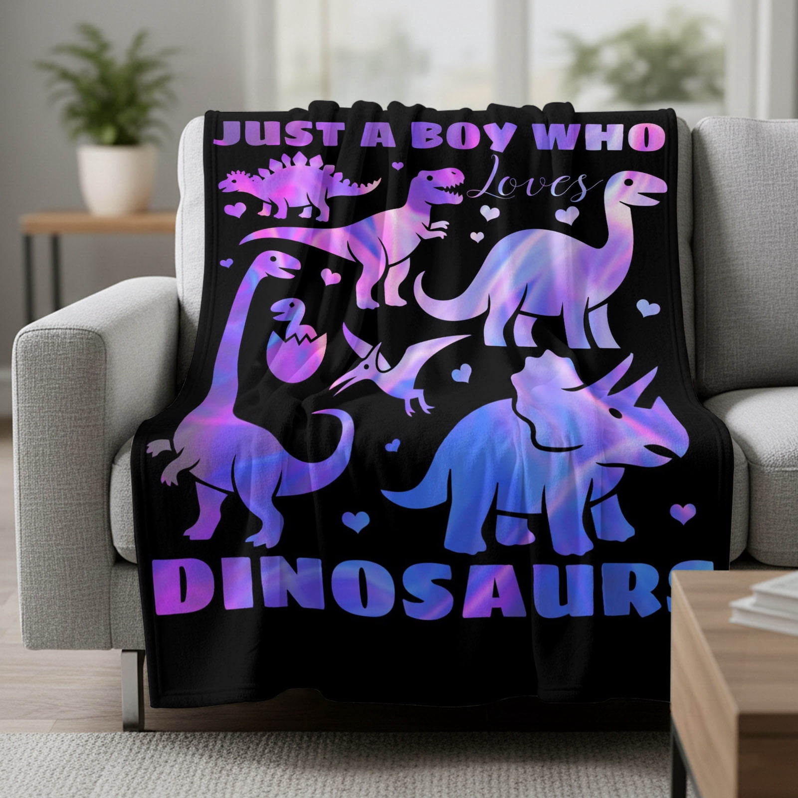 Cartoon Purple Dinosaurs Fleece Throw Blanket Just A Boy Who Loves ...