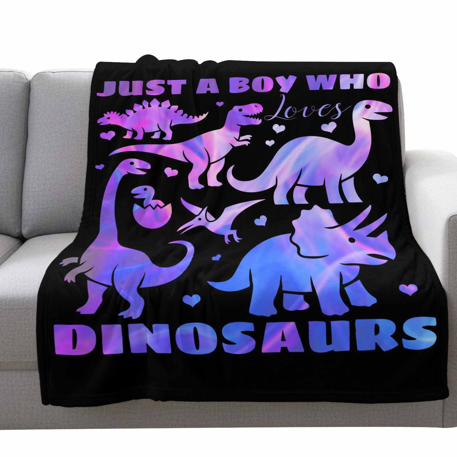 Cartoon Purple Dinosaurs Fleece Throw Blanket Lightweight Just A Boy ...