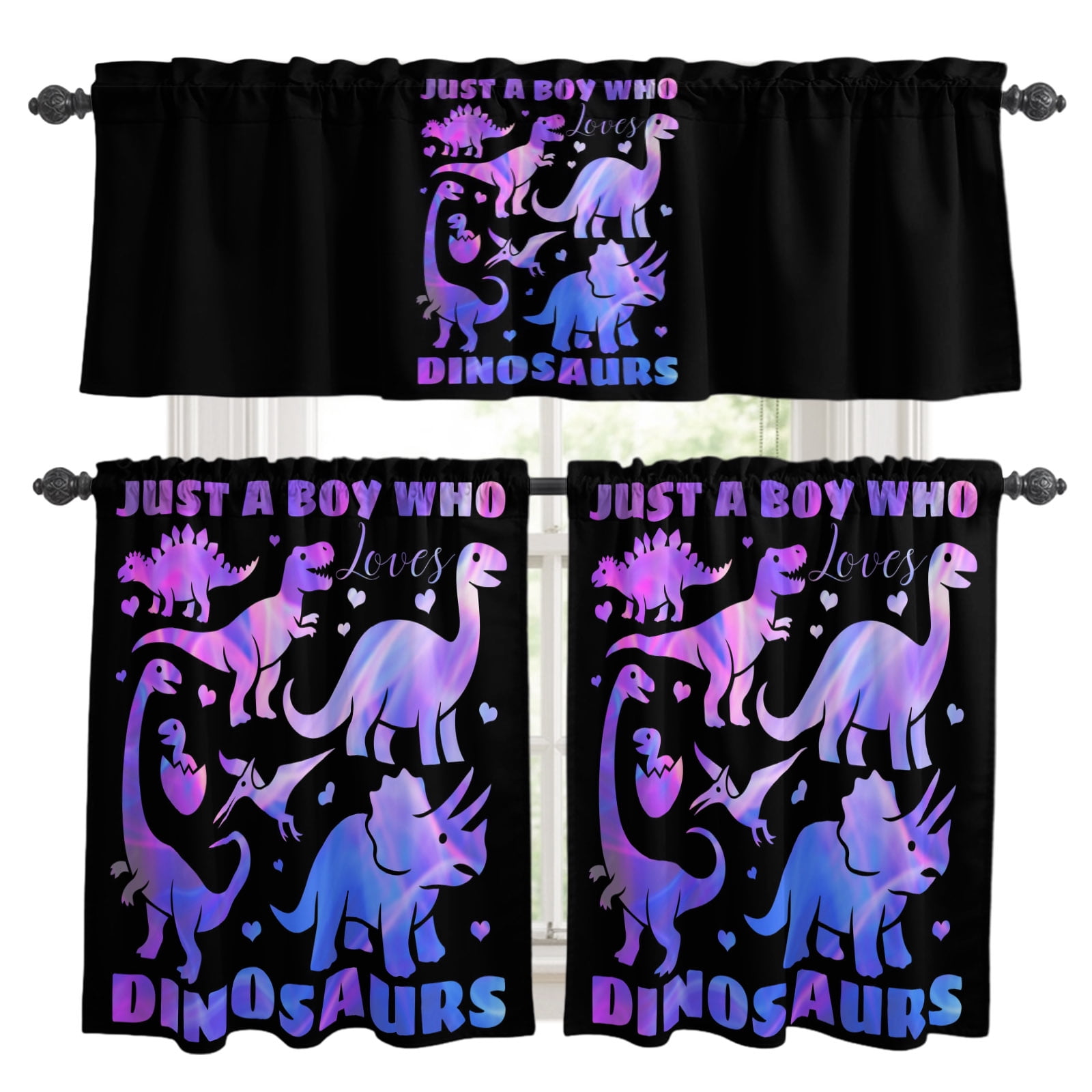 Cartoon Purple Dinosaurs Kitchen Curtains Set for Windows, Just A Boy ...