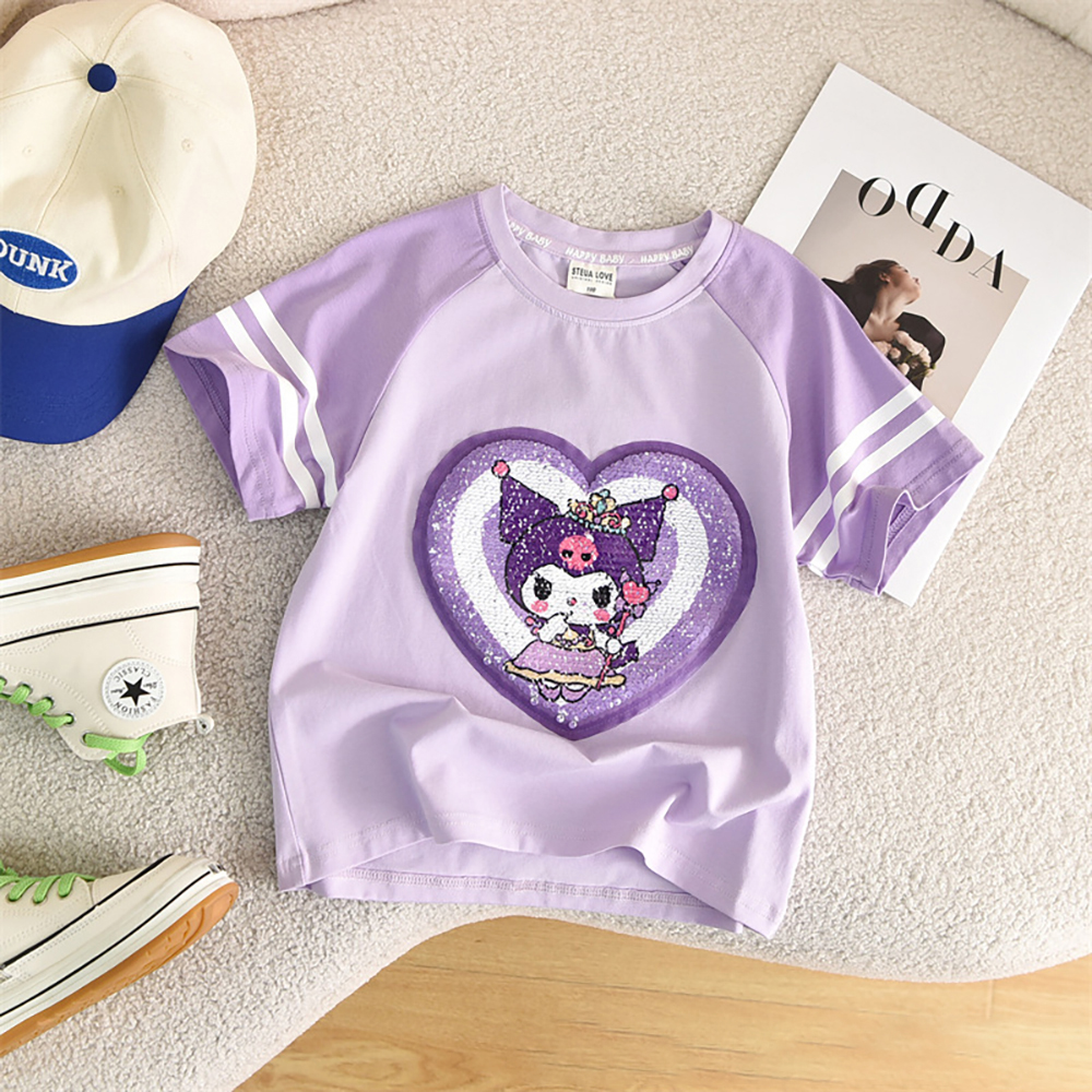 Cartoon Purple Kuromi Sequin Short Sleeved Shirt | Cute Pink Melody ...