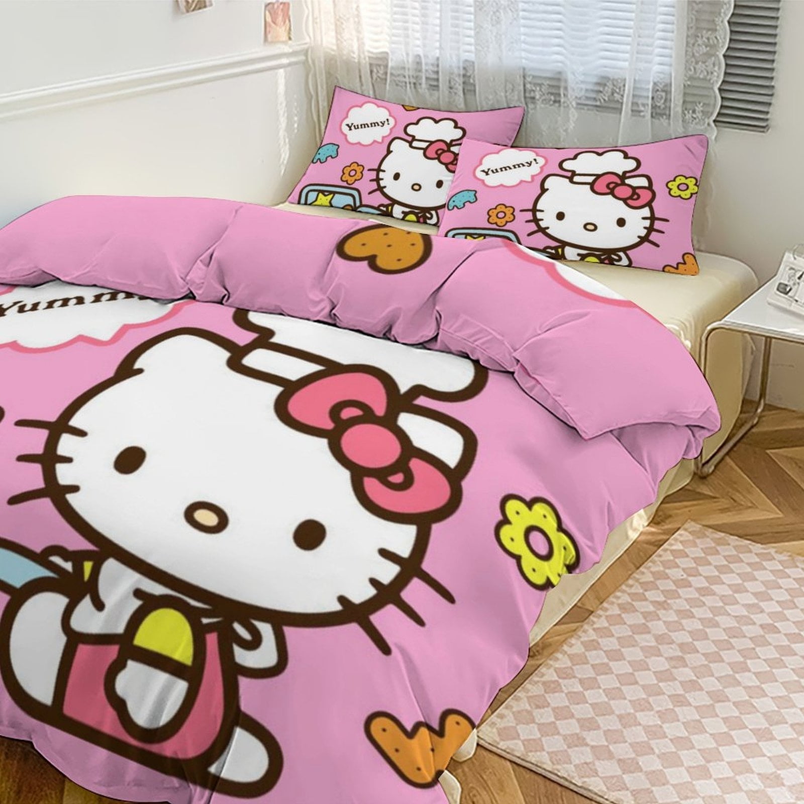 Cartoon Hello Kitty Comforter Chef Stars Love Cloud 3-Piece Bed Sheets ...
