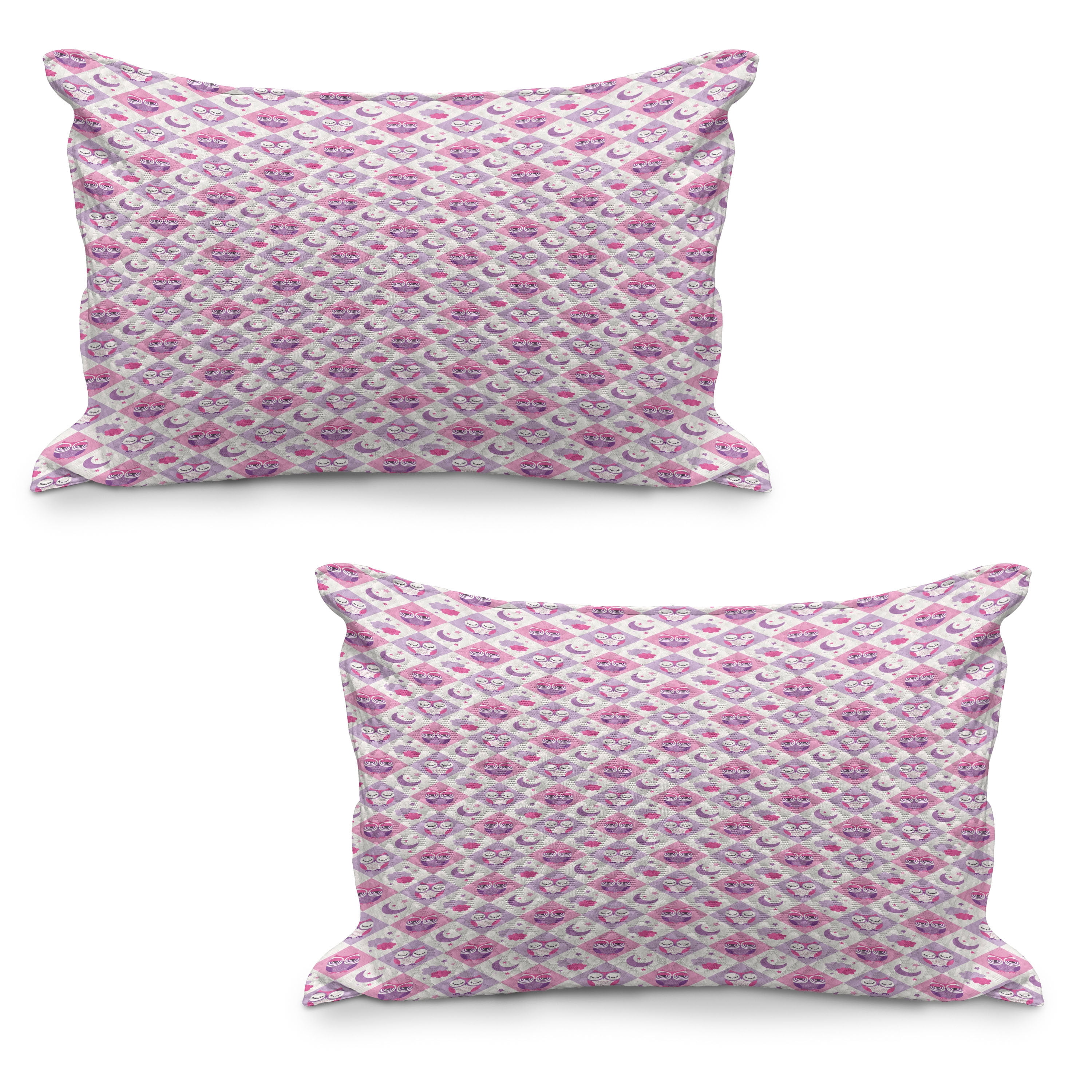 Cartoon Quilted Pillowcover Set of 2, Diamond Check Pattern with Funny ...