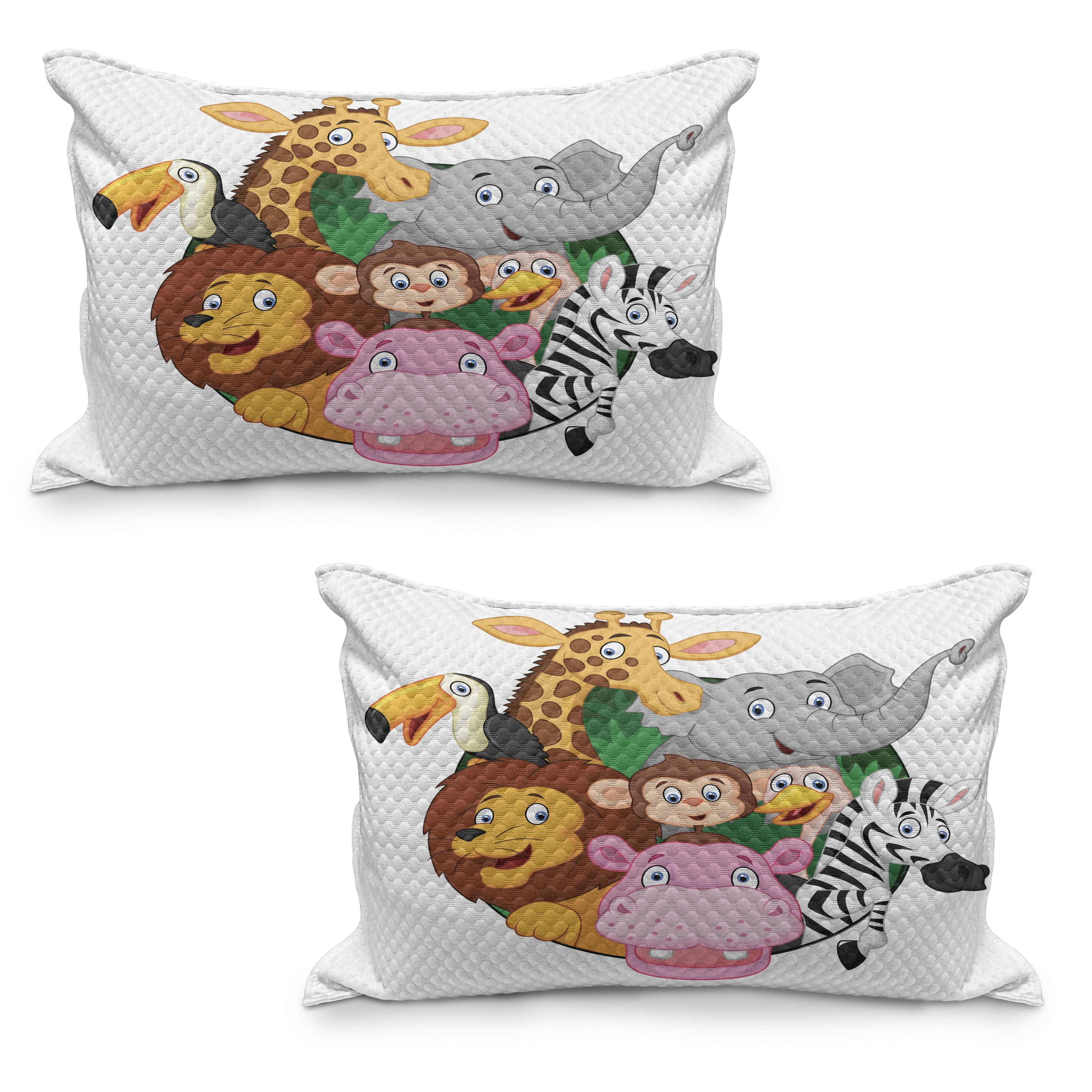 Cartoon Quilted Pillowcover Set of 2, Exotic Savannah Animals All ...