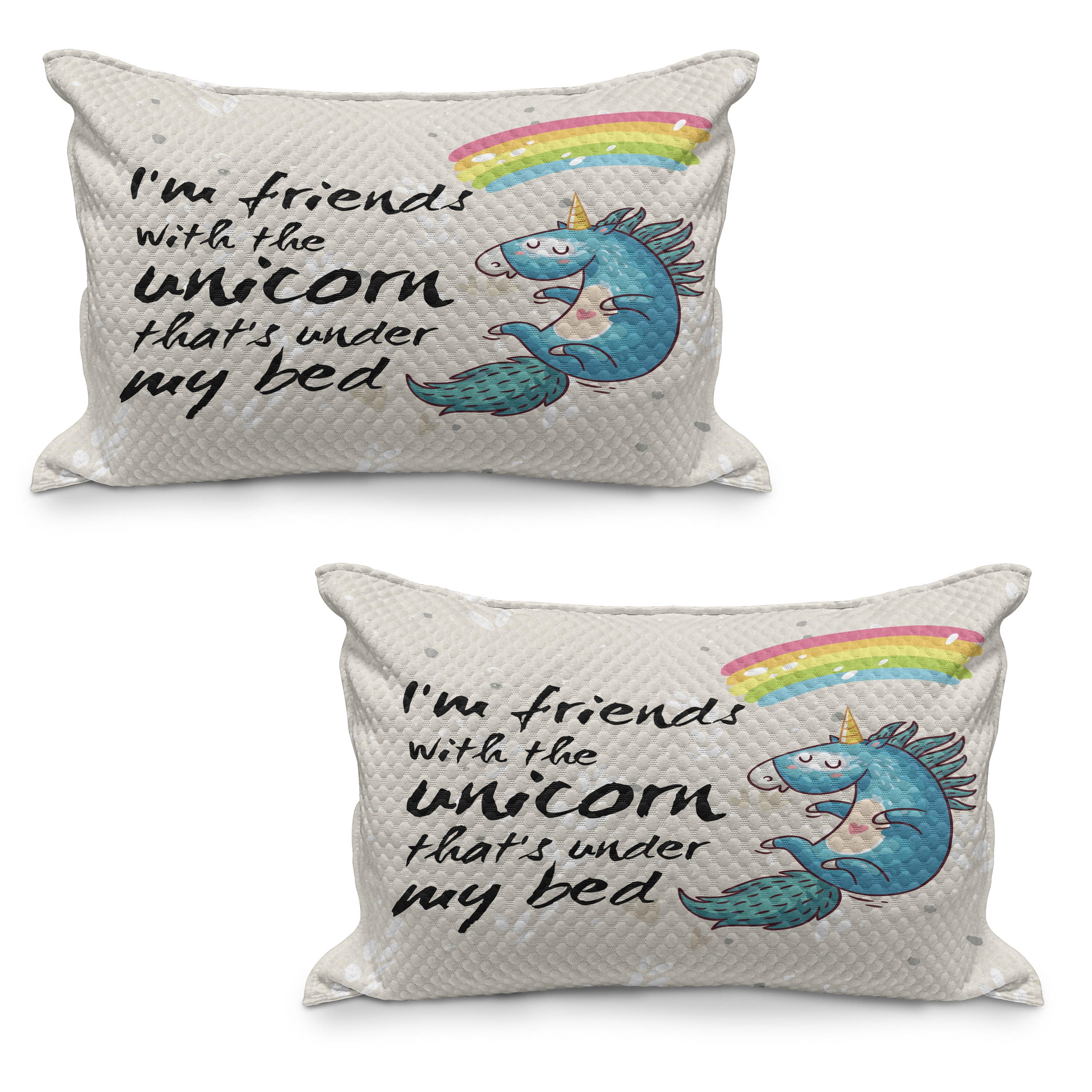 Cartoon Quilted Pillowcover Set of 2, Unicorn Dreaming Rainbow Myst ...
