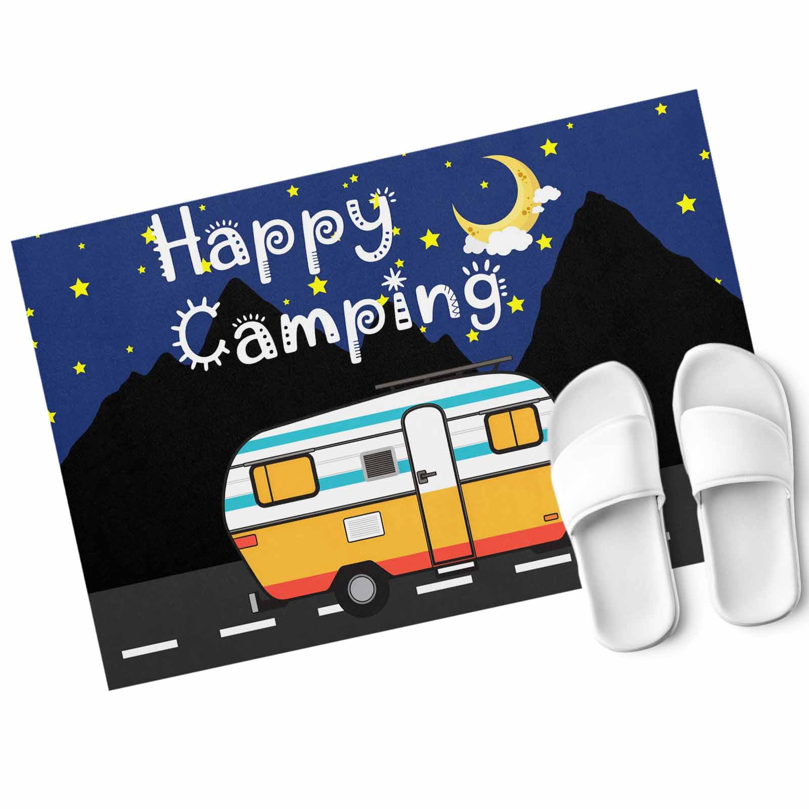 Cartoon RV Door Mat Happy Camping Moon Star Nights Mountain Non Slip ...