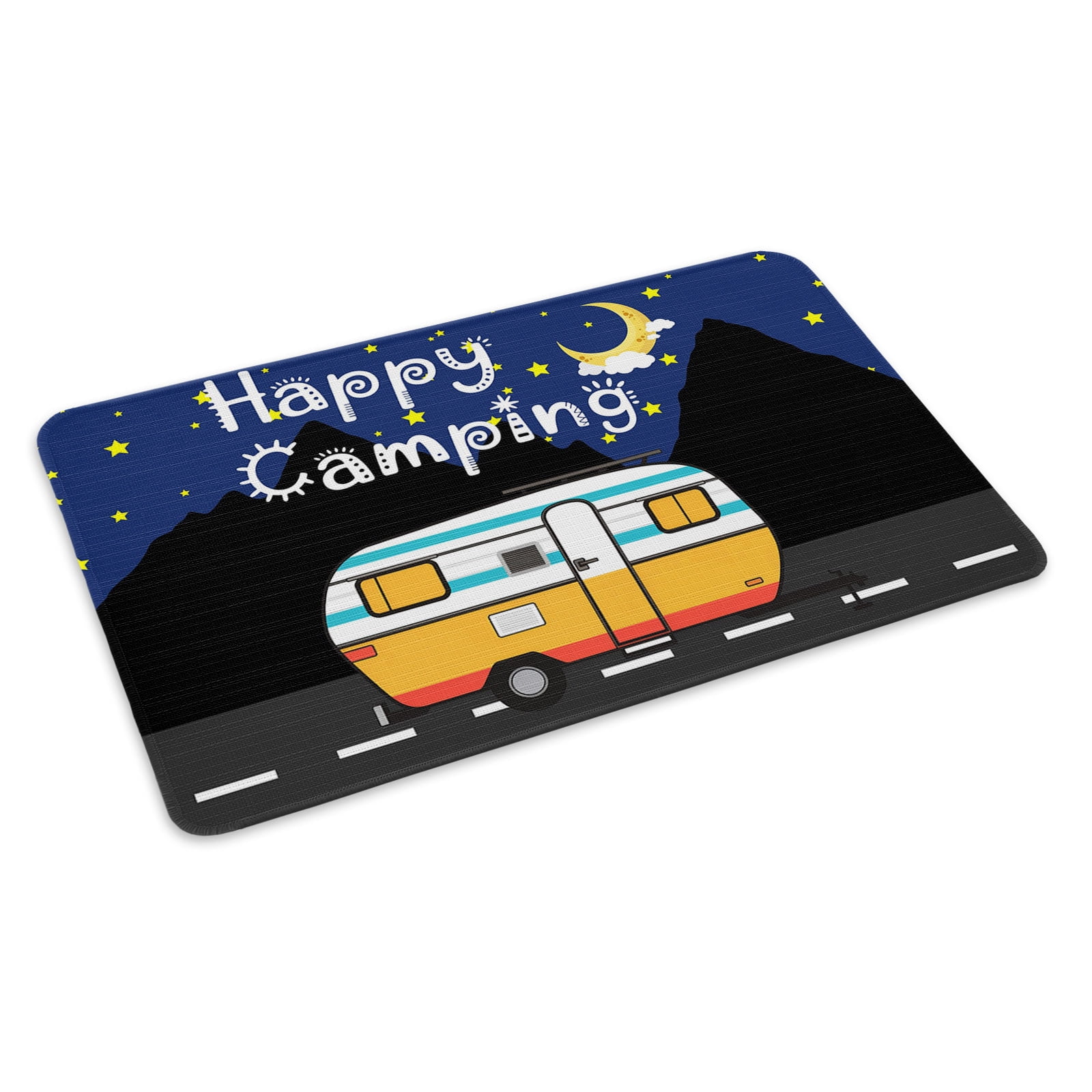 Cartoon RV Doormat Happy Camping Moon Star Nights Mountain Non Slip Low ...
