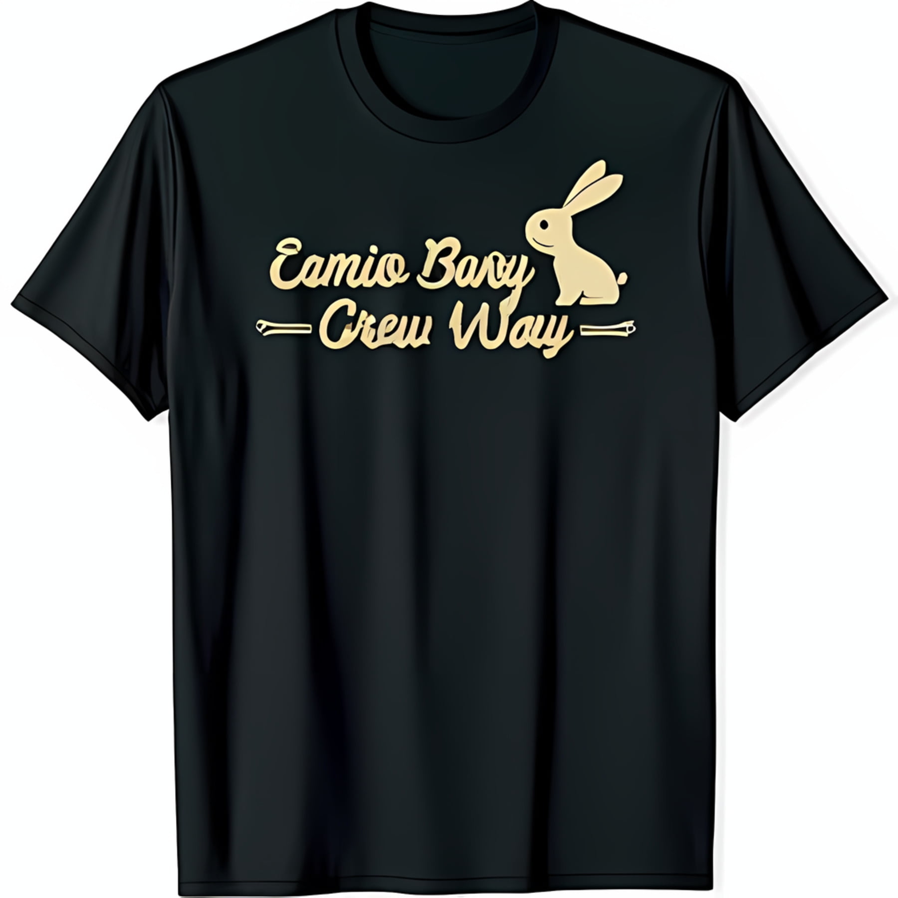 Cartoon Rabbit Black T-Shirt with Cursive Eamio Way Design - Walmart.com