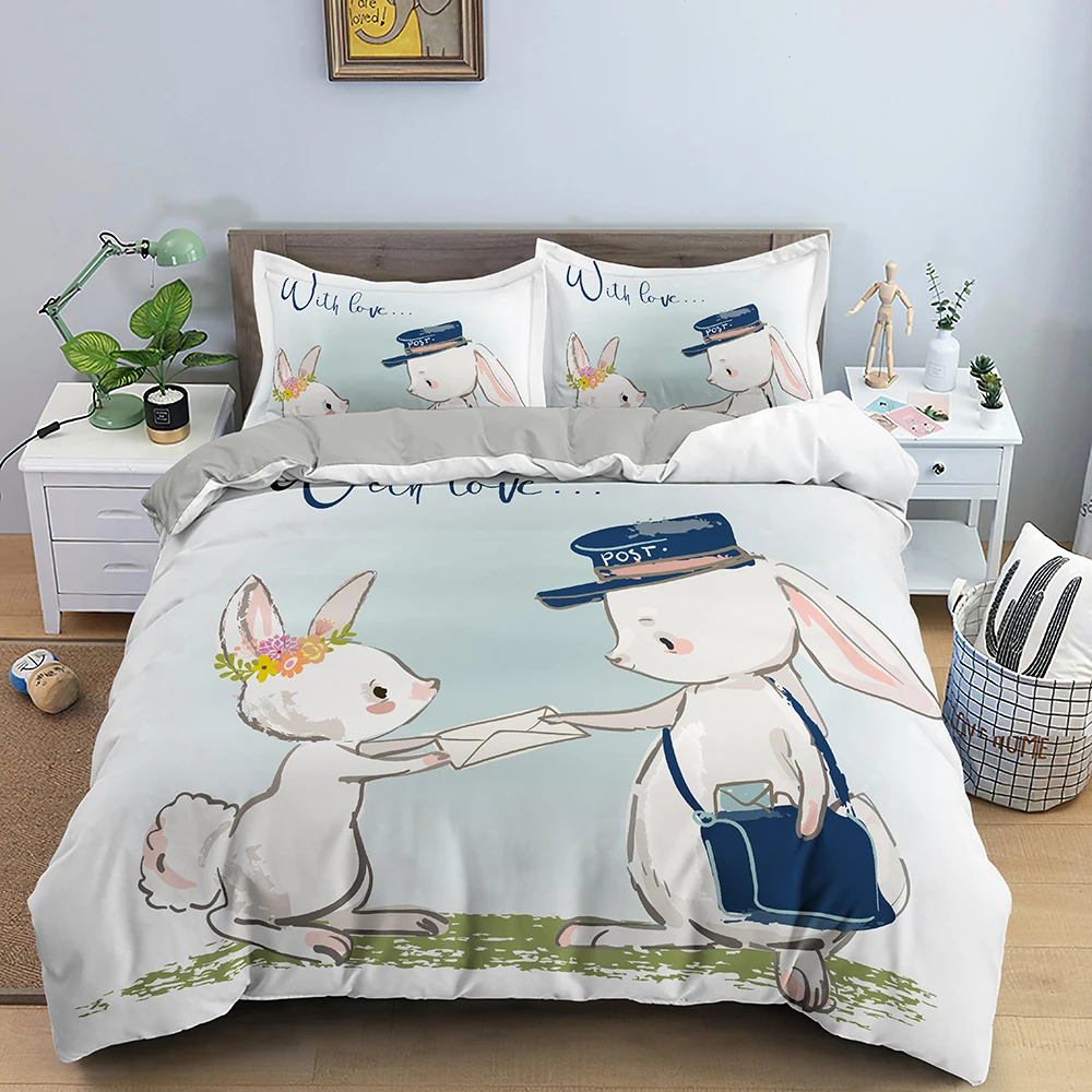 Cartoon Rabbit Bunny Bedding Set for Kids Girl Women Polyester Duvet ...