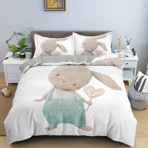 Cartoon Rabbit Bunny Bedding Set for Kids Girl Women Polyester Duvet ...