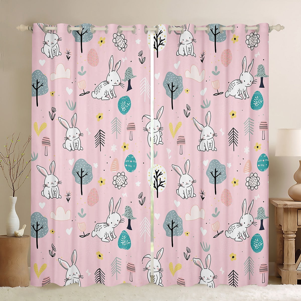 Cartoon Rabbit Curtains & Drapes Wild Animal Blackout Curtains for ...