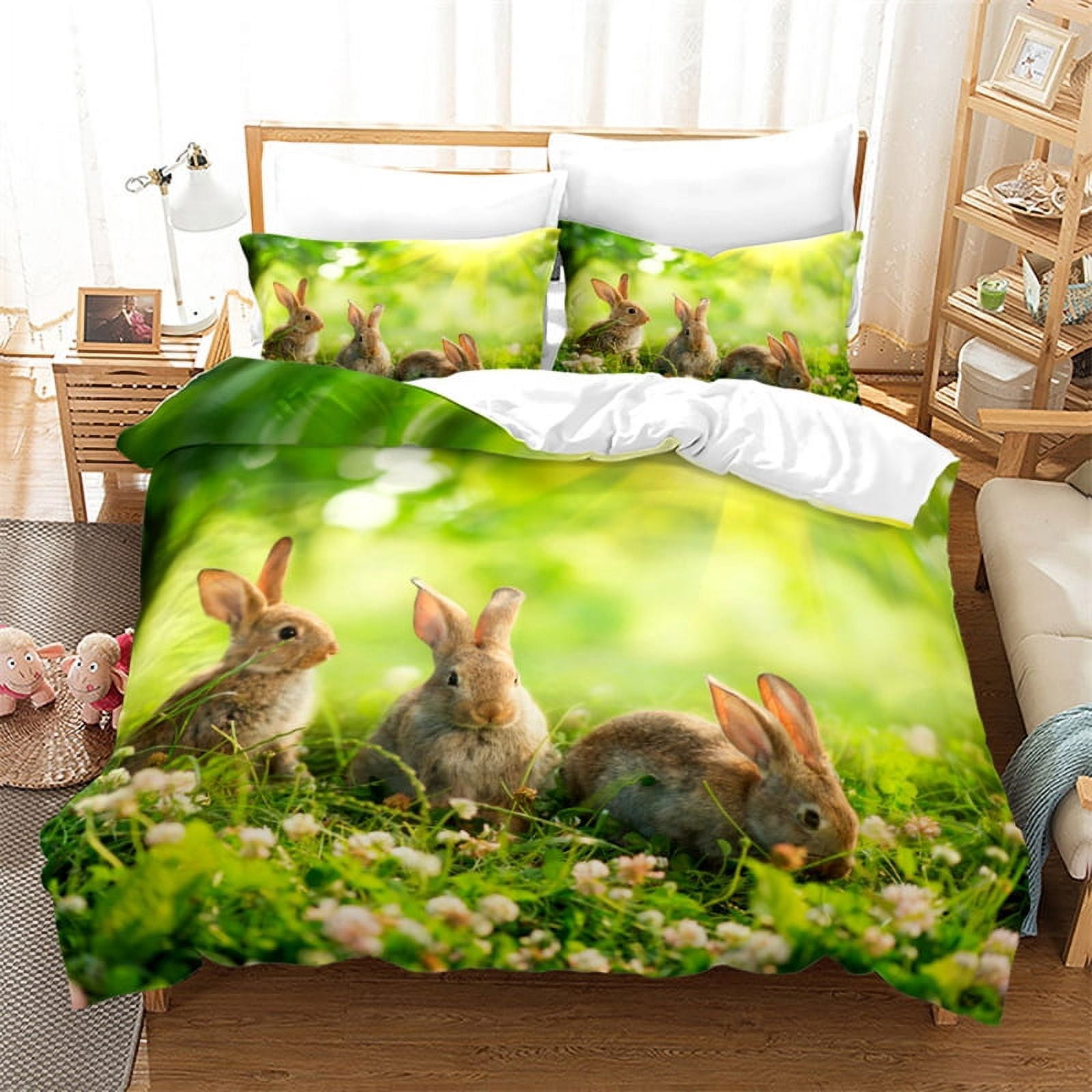 Cartoon Rabbit Duvet Cover Set Funny Animals 3D Print Bedding Set ...