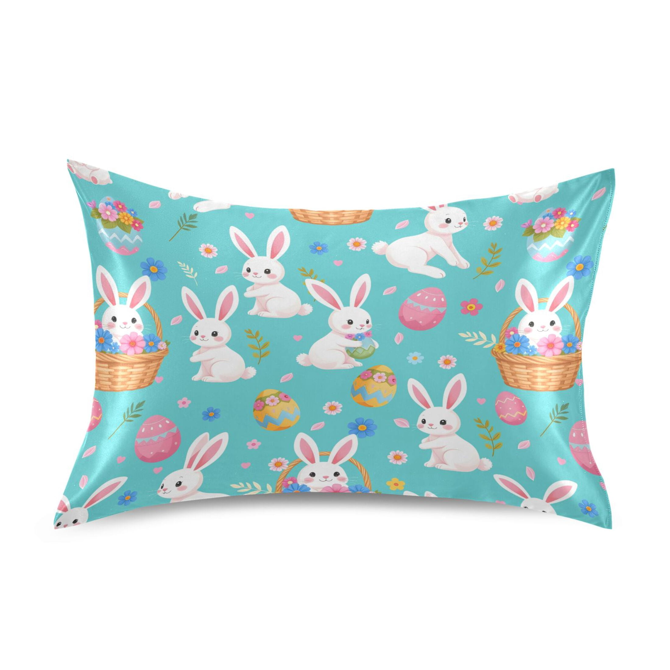 Cartoon Rabbit Easter Egg Pattern King Size Satin Pillowcase 40''x20 ...