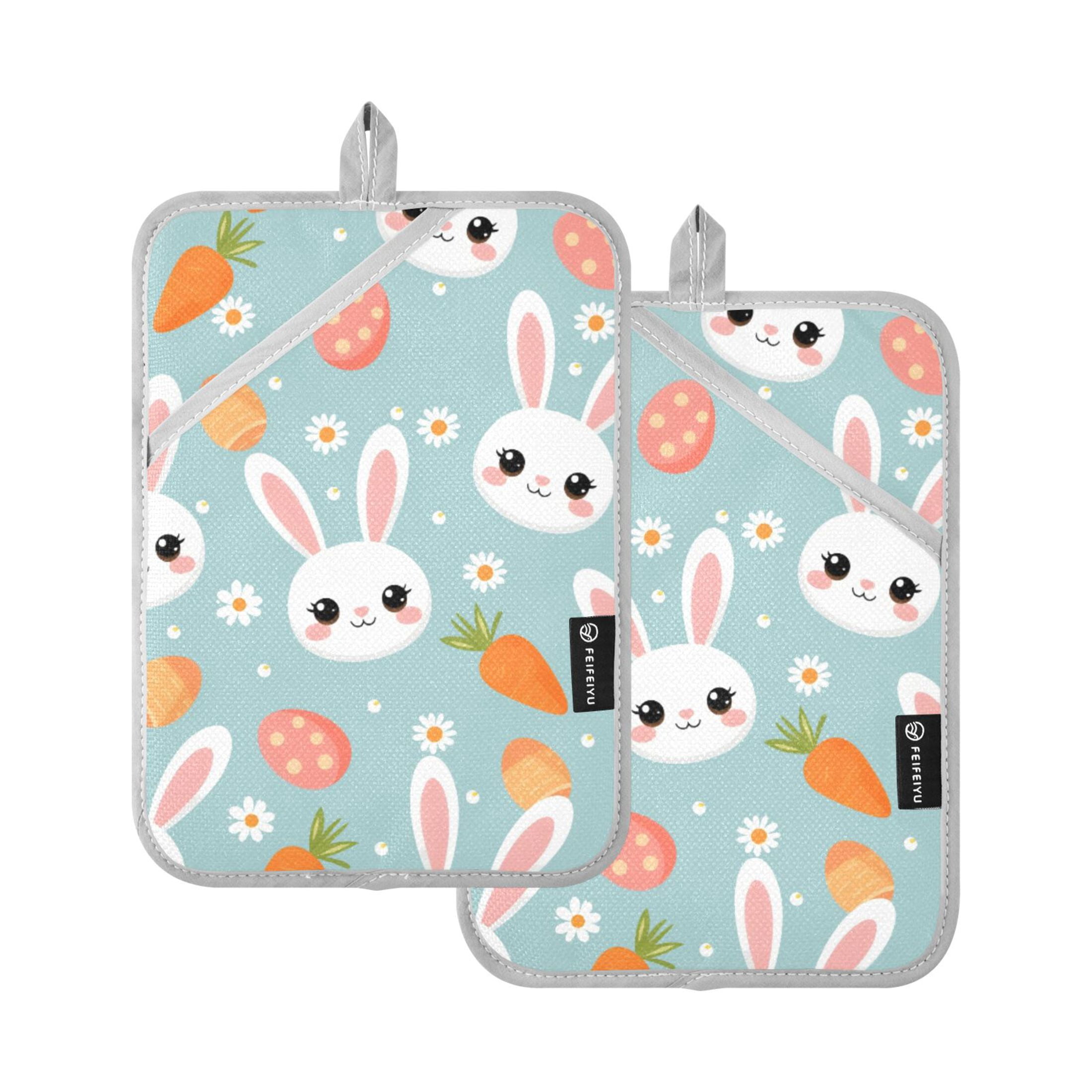 Cartoon Rabbit Easter Egg Pattern Pot Holder Set 2 Piece Non-Slip Oven ...