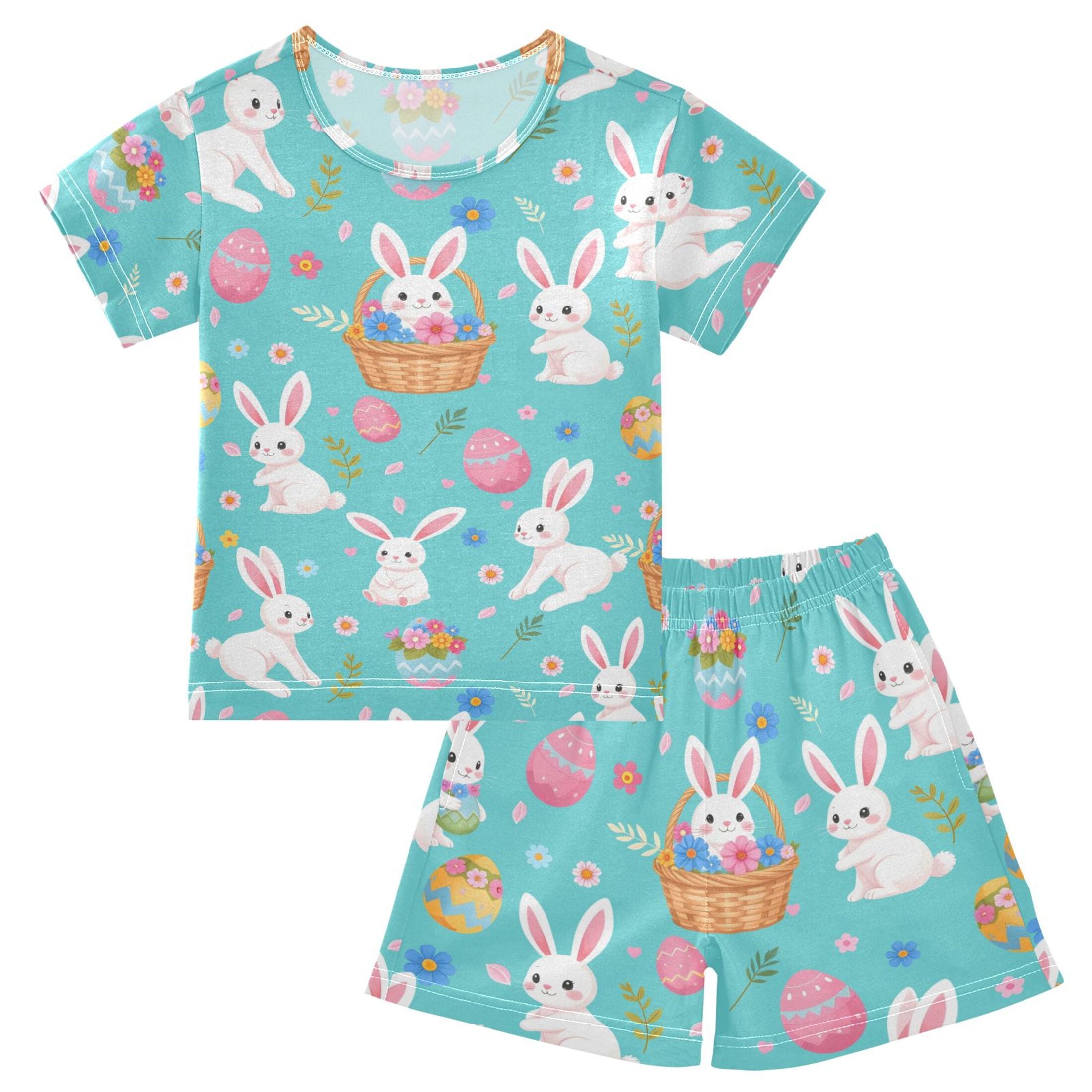 Cartoon Rabbit Easter Egg Pattern Summer Pajama Set Soft Cotton Short ...