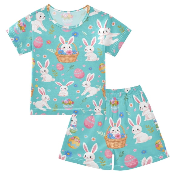 Cartoon Rabbit Easter Egg Pattern Summer Pajama Set Soft Cotton Short ...