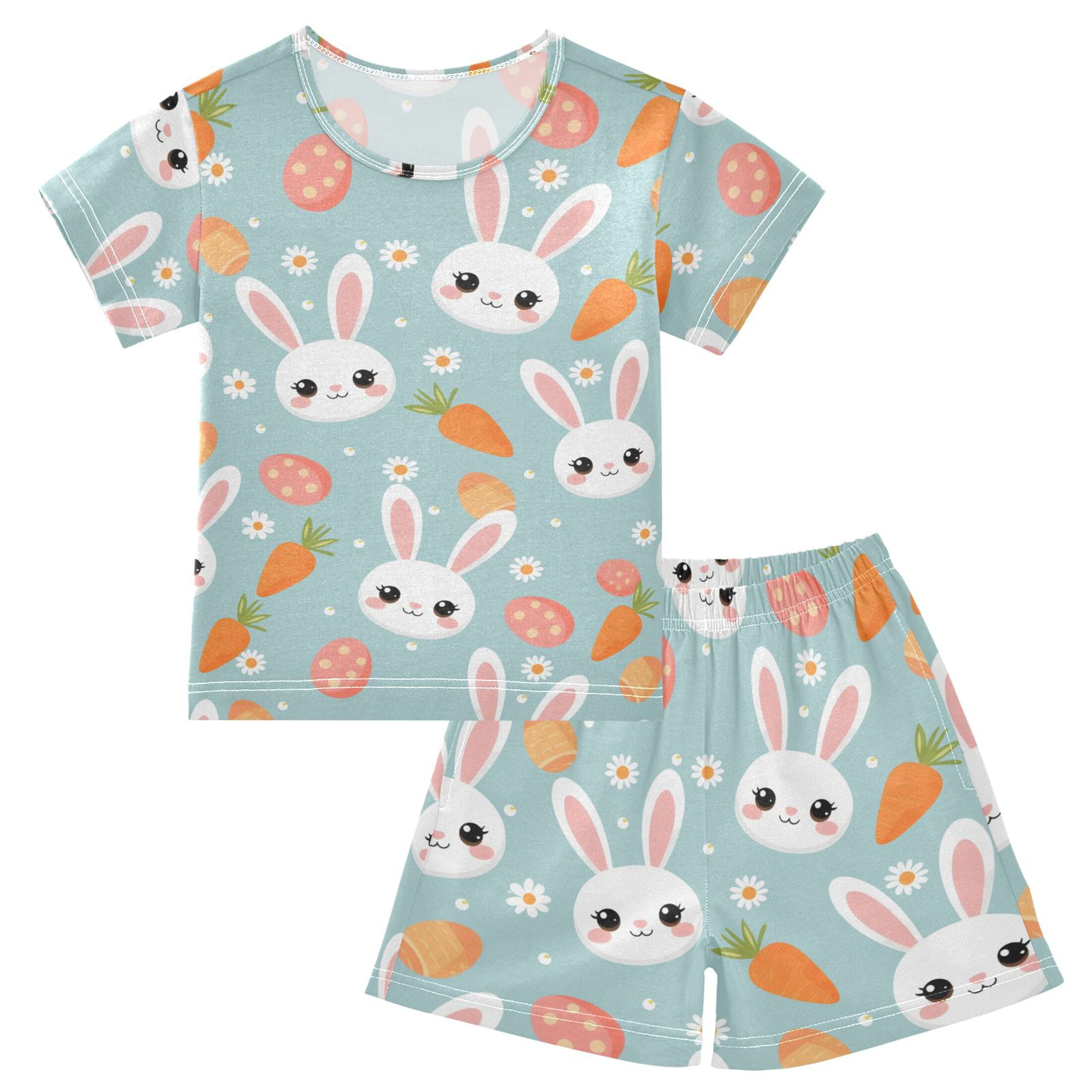 Cartoon Rabbit Easter Egg Pattern Summer Pajama Set Soft Cotton Short ...