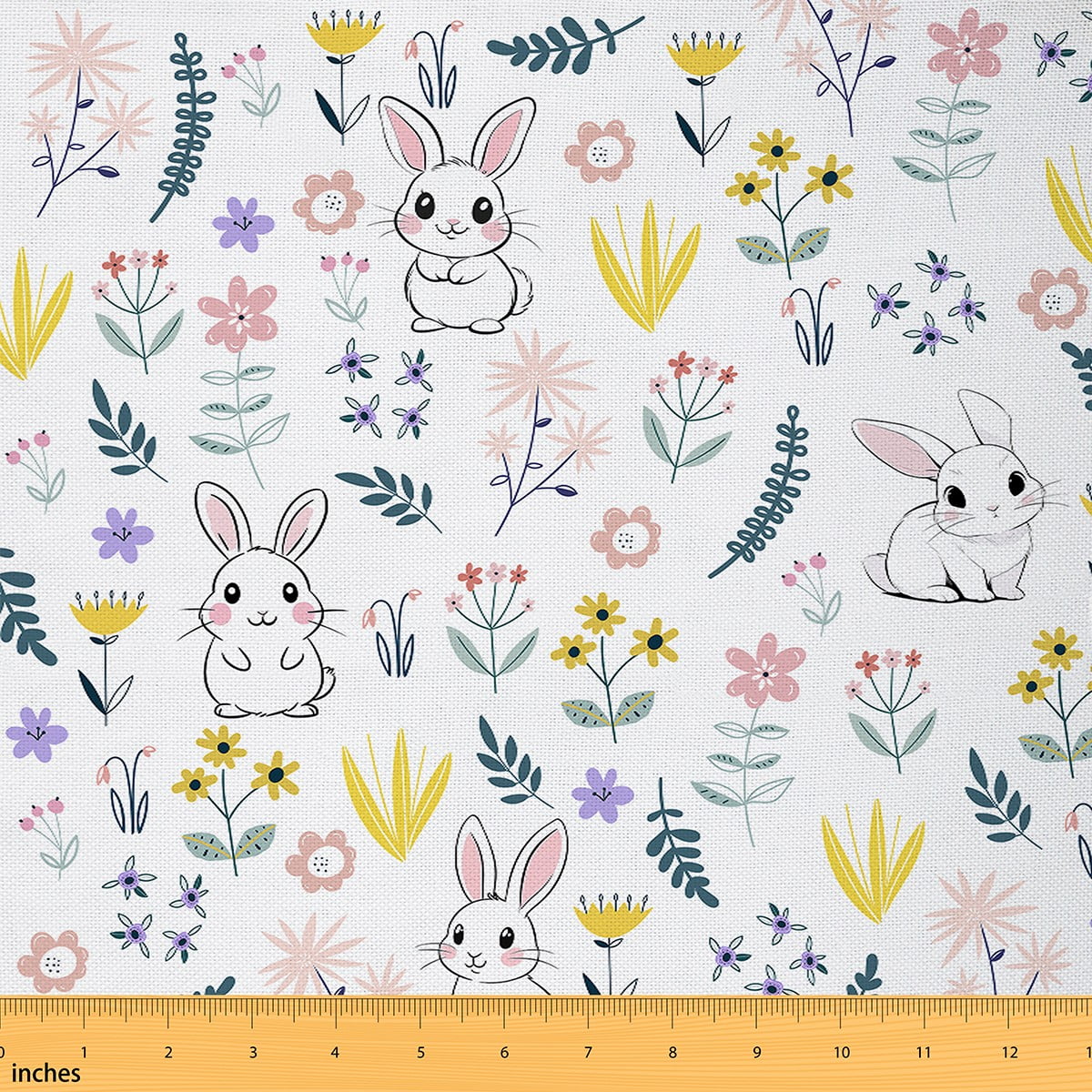 Cartoon Rabbit Fabric By the Yard,Kawaii Floral Watercolor Decorative ...