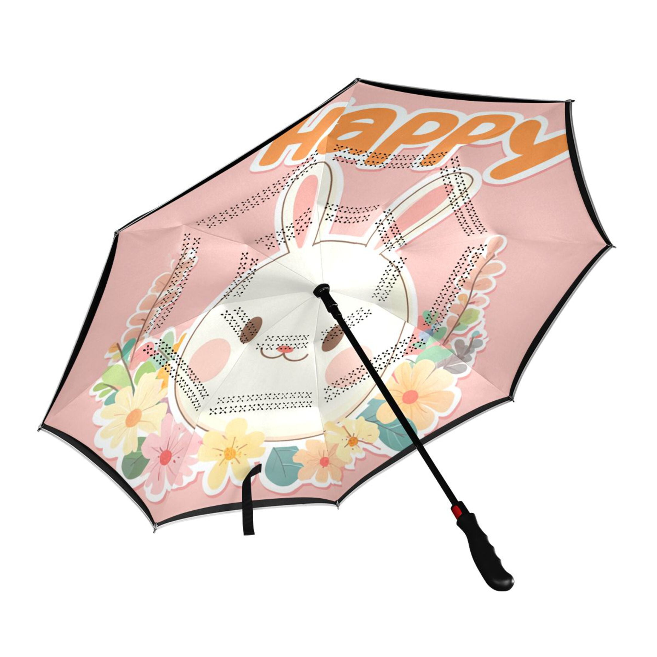 Cartoon Rabbit Face Florals Easter Automatic Reverse Umbrella Parasol ...