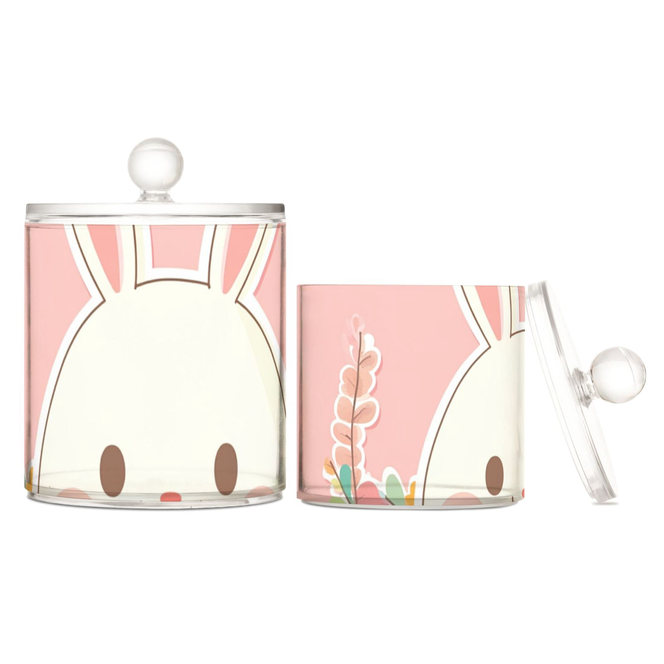 Cartoon Rabbit Face Florals Easter Translucent Plastic Cans Storage ...