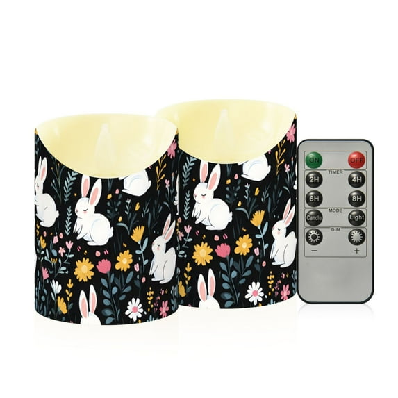 Cartoon Rabbit Floral Pattern Flameless Candles 2 PCS with Remote ...