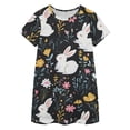 Cartoon Rabbit Floral Pattern Girls' Casual Dresses Short Sleeve Cotton ...